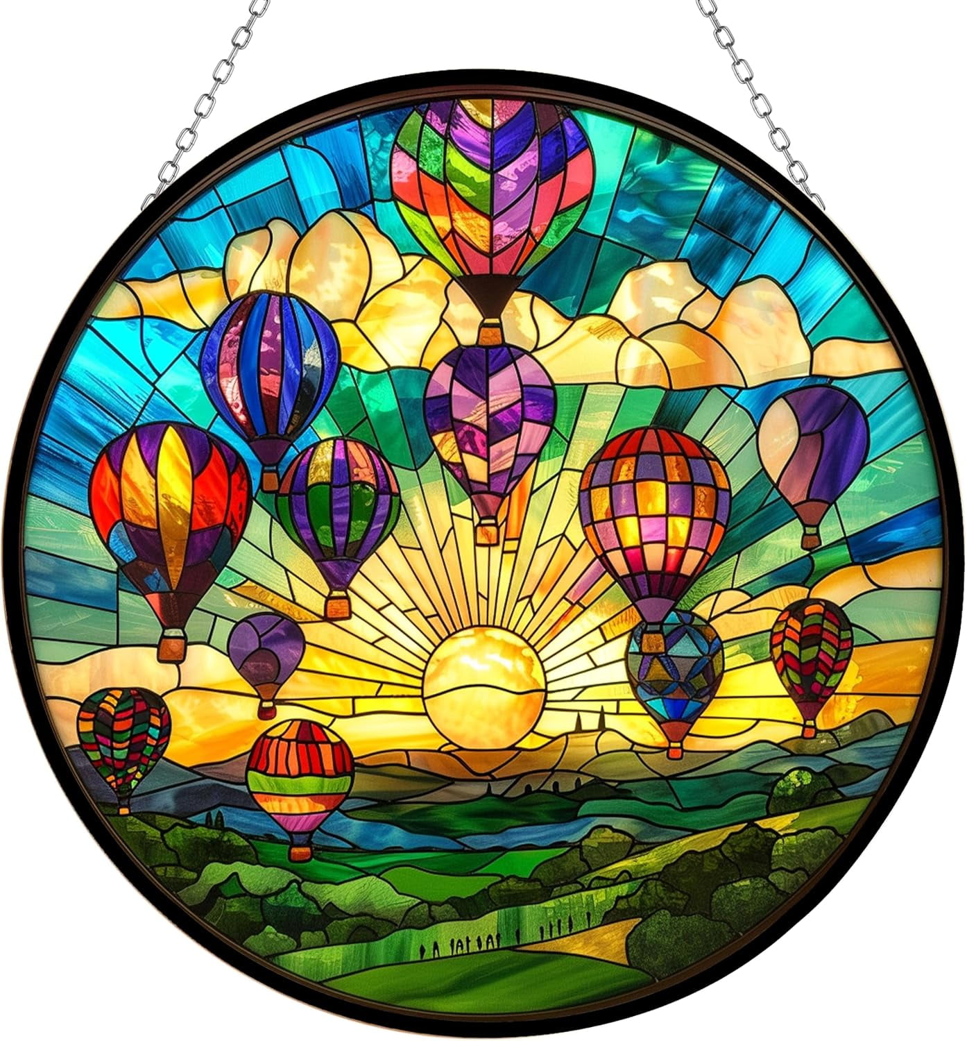 Hot Air Balloon Suncatcher Indoor/Outdoor Stained Glass Window Hanging ...
