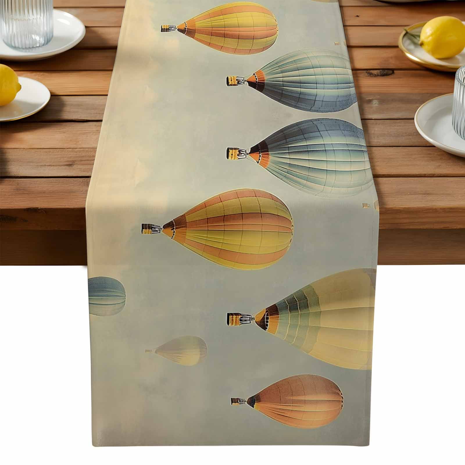 Hot Air Balloon Table Runner, Sky Clouds Kitchen Table Runners Dress ...