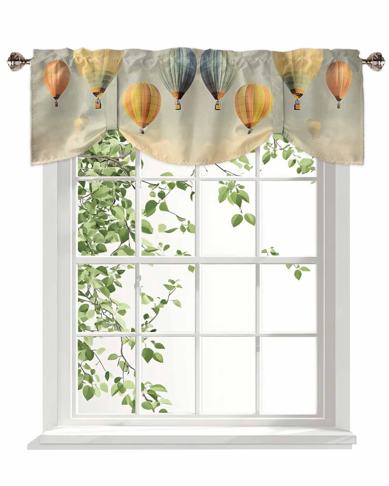 Hot Air Balloon Tie Up Valances Curtain, Sky Clouds Kitchen Valances ...