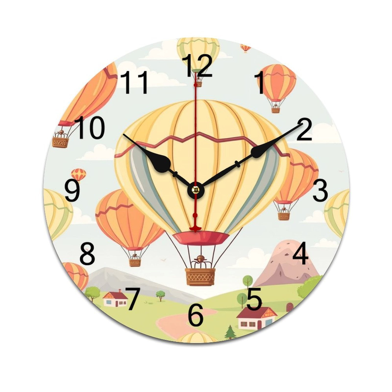 Hot Air Balloon Time Decorative Wall Clocks Round Large Wall Watch ...