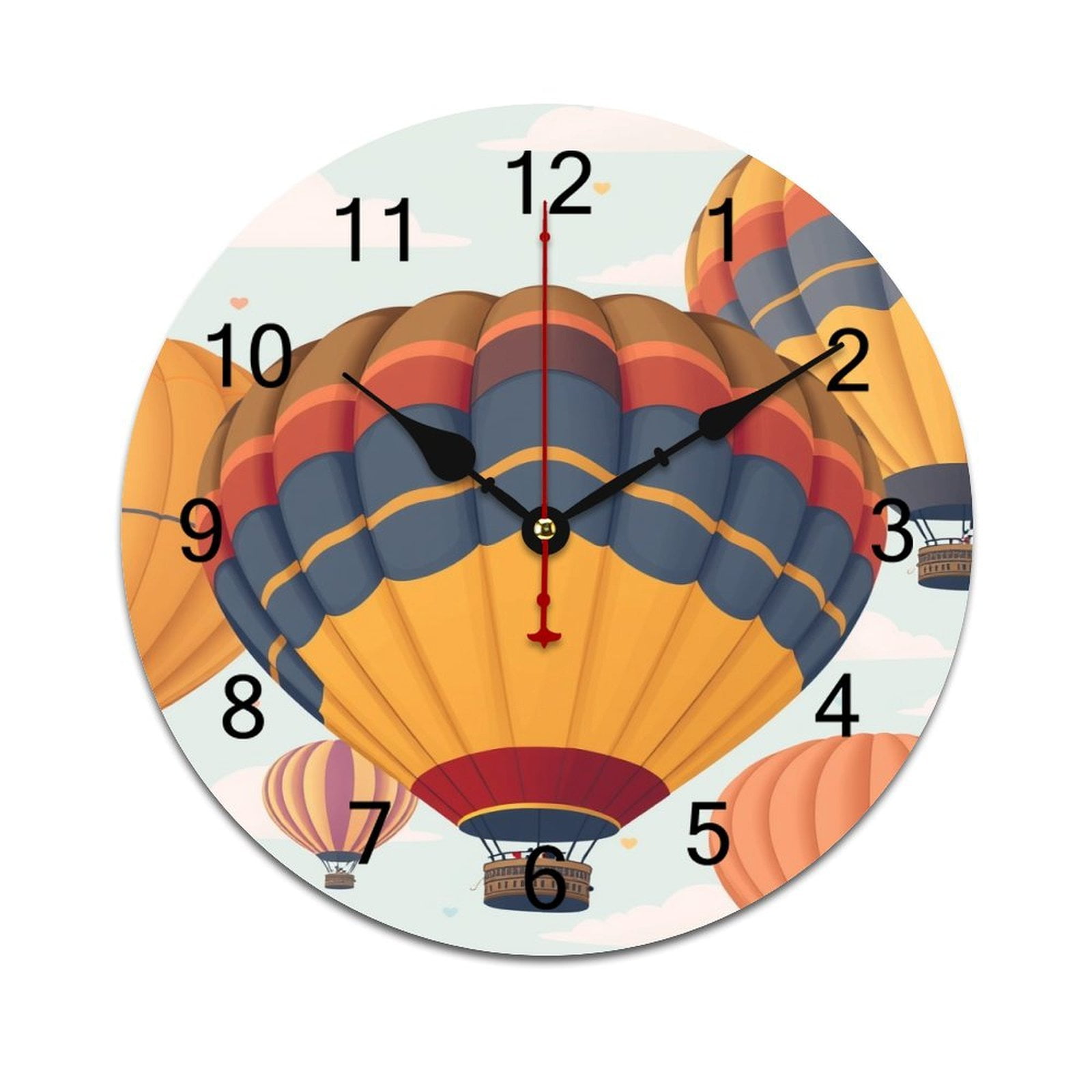 Hot Air Balloon Time Decorative Wall Clocks Round Large Wall Watch ...