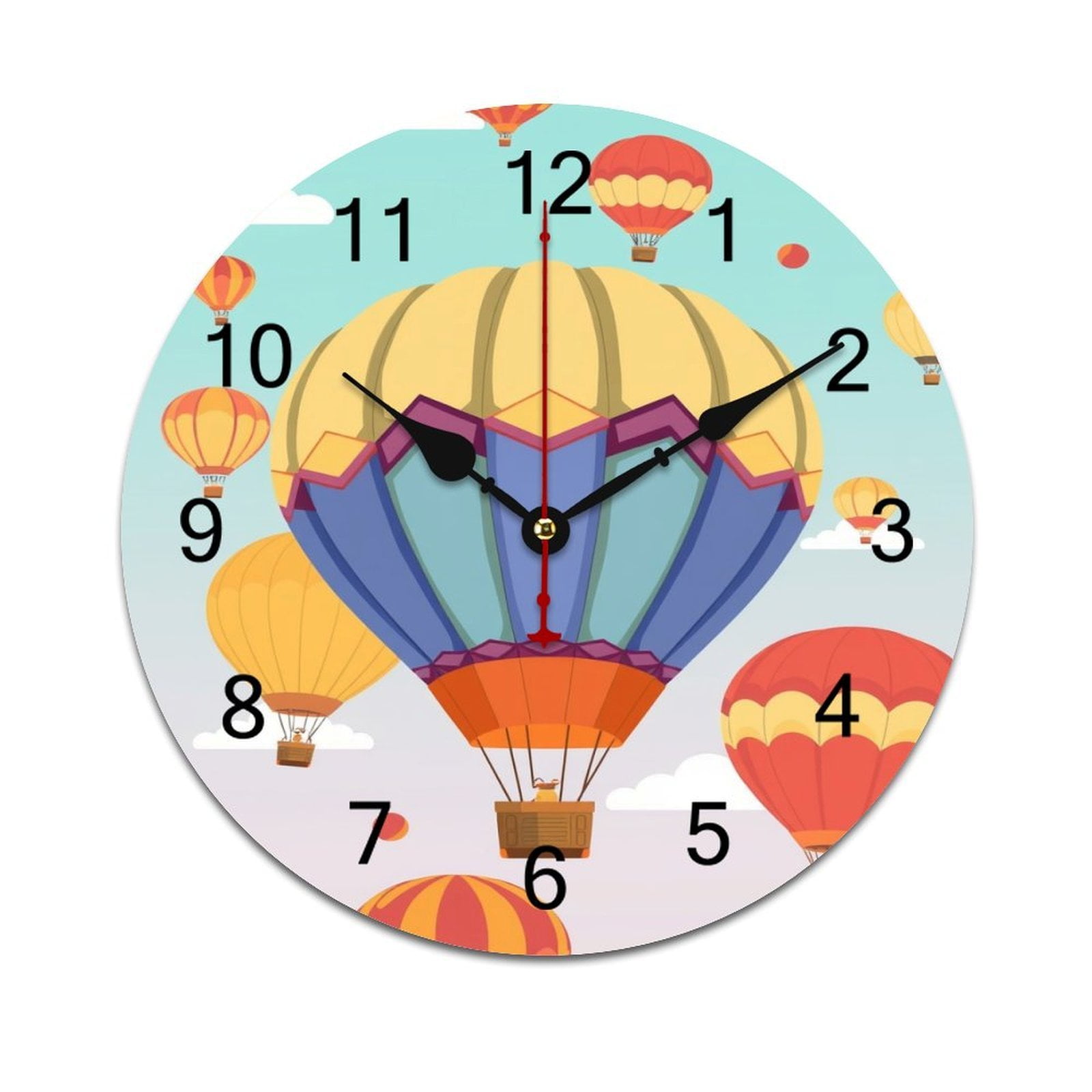 Hot Air Balloon Time Decorative Wall Clocks Round Large Wall Watch ...