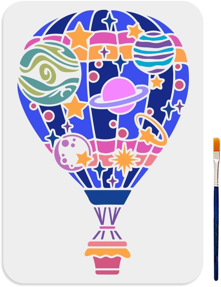 Hot Air Balloon Universe Stencil 11.7×8.3inch Large Planet Space Theme ...