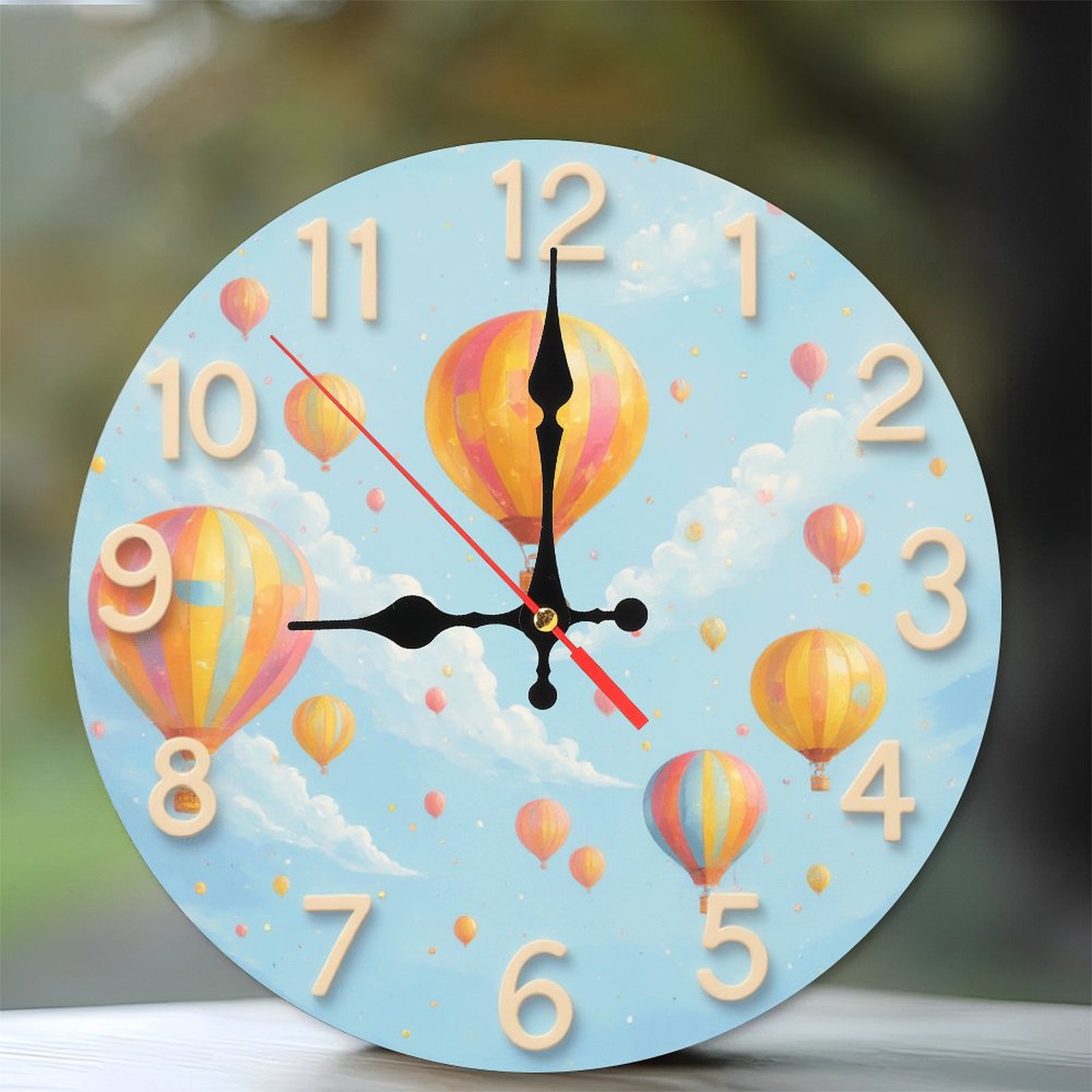 Hot Air Balloon Wall Clock Lovely Decor Home Decor 10-Inch Silent ...