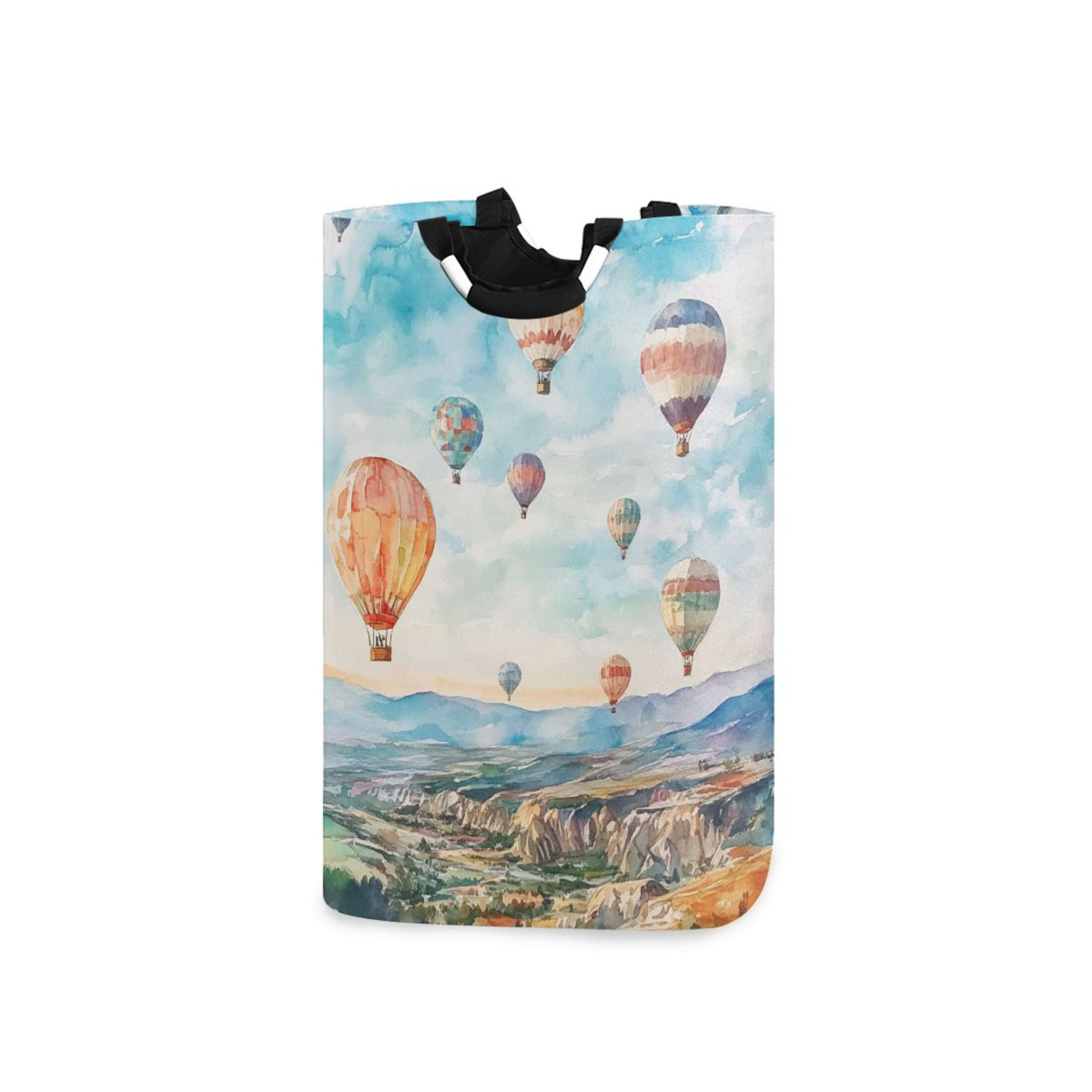 Hot Air Balloon Watercolor Laundry Basket with Handles 50L Collapsible ...