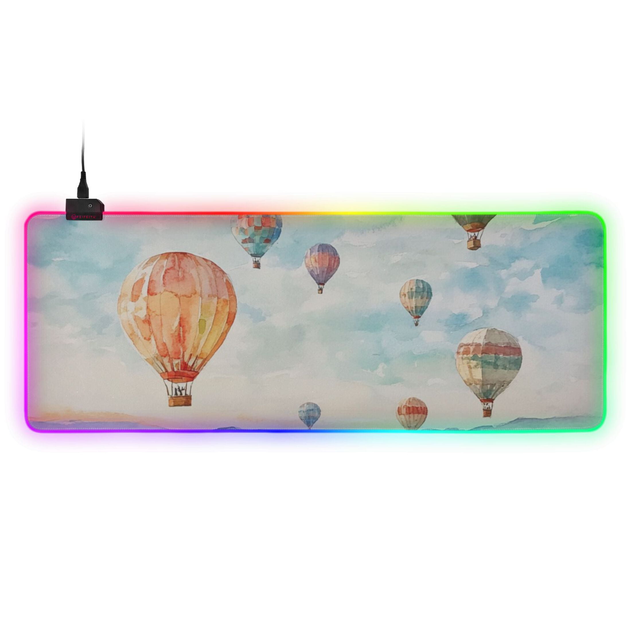 Hot Air Balloon Watercolor RGB Gaming Mouse Pad Large Keyboard Mat ...