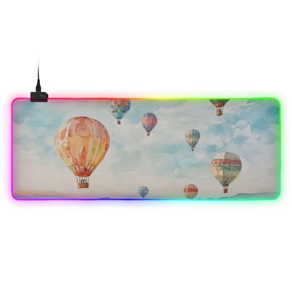 Hot Air Balloon Watercolor RGB Gaming Mouse Pad Large Keyboard Mat ...