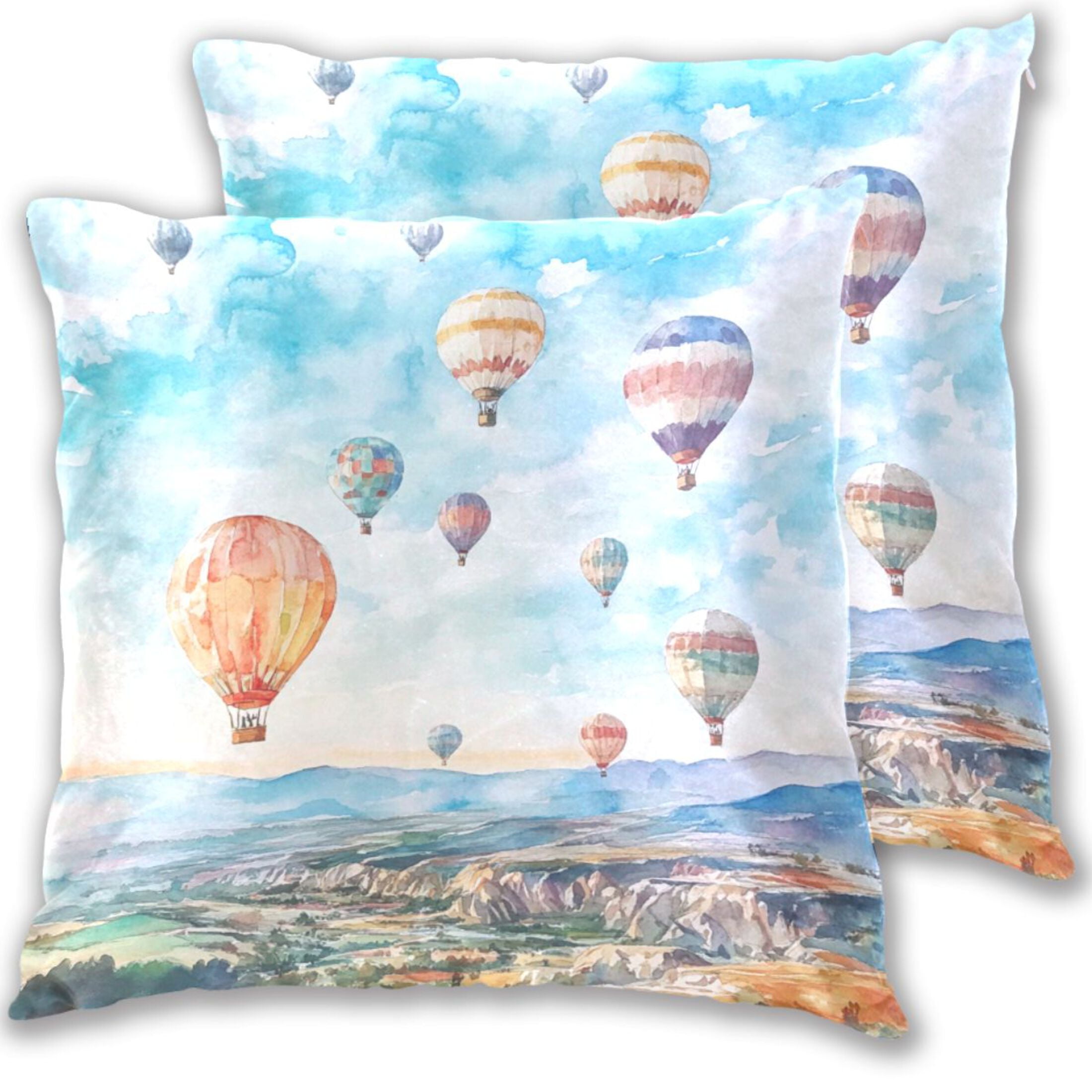 Hot Air Balloon Watercolor Throw Pillow Covers 20x20 Inch 2 Packs ...