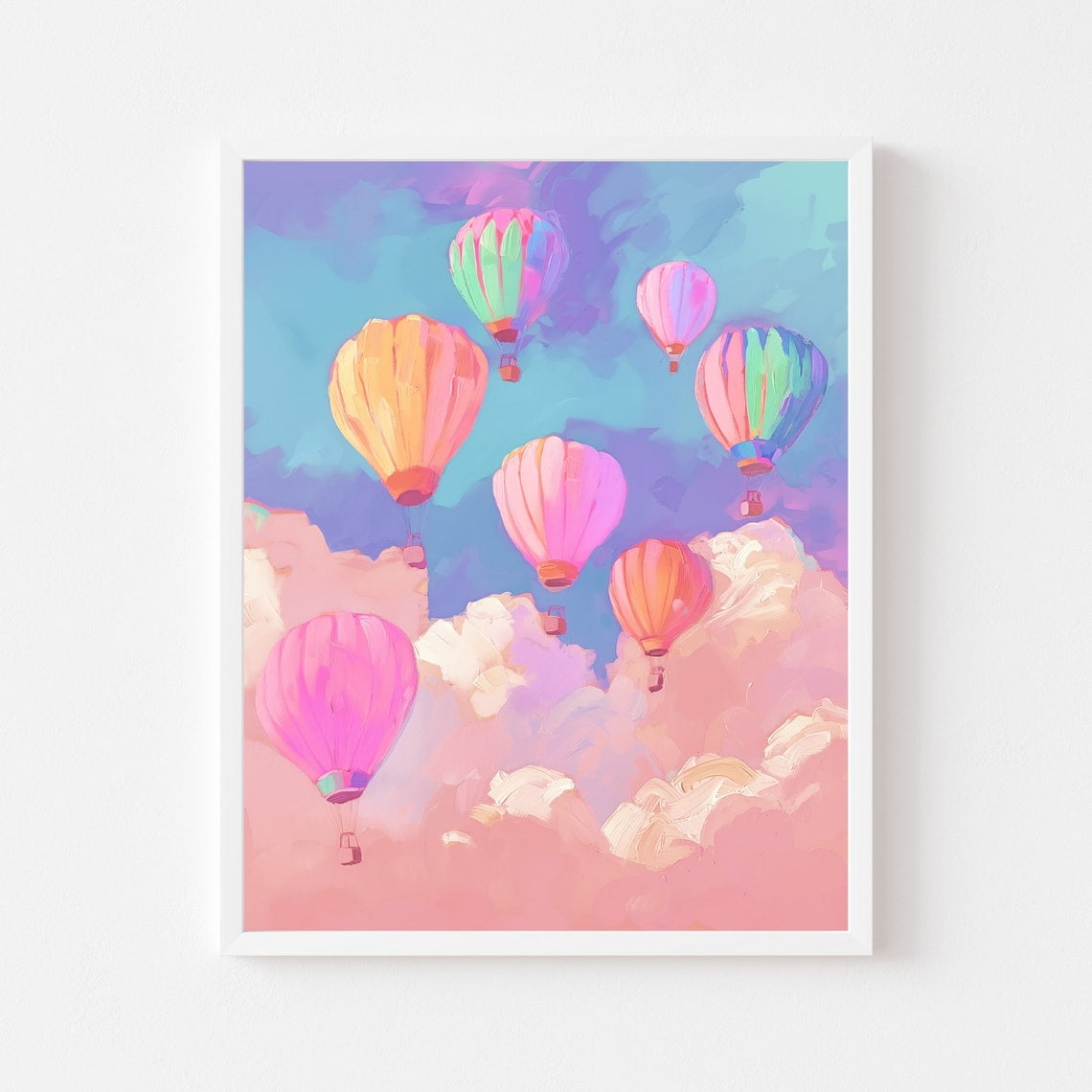 Hot Air Balloon Whimsical Pastel Sky Wall Art, Unframed Canvas Size ...