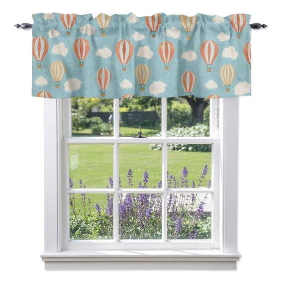 Hot Air Balloon Window Valance for Kitchen, Vintage Sky Clouds Rustic ...