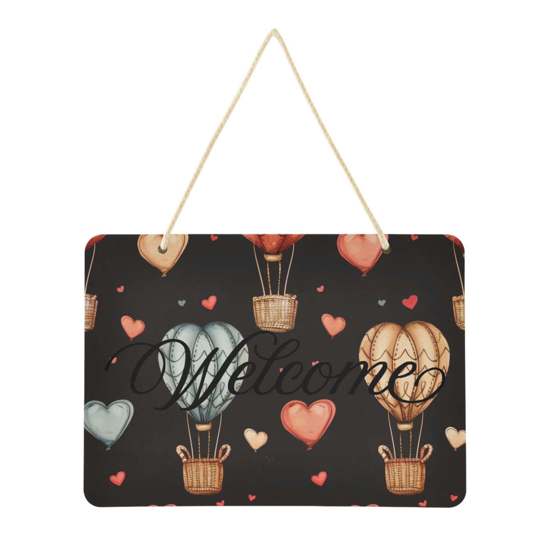 Hot Air Balloon and Heart Welcome Sign Front Door PVC 14x10 inch Hanger ...