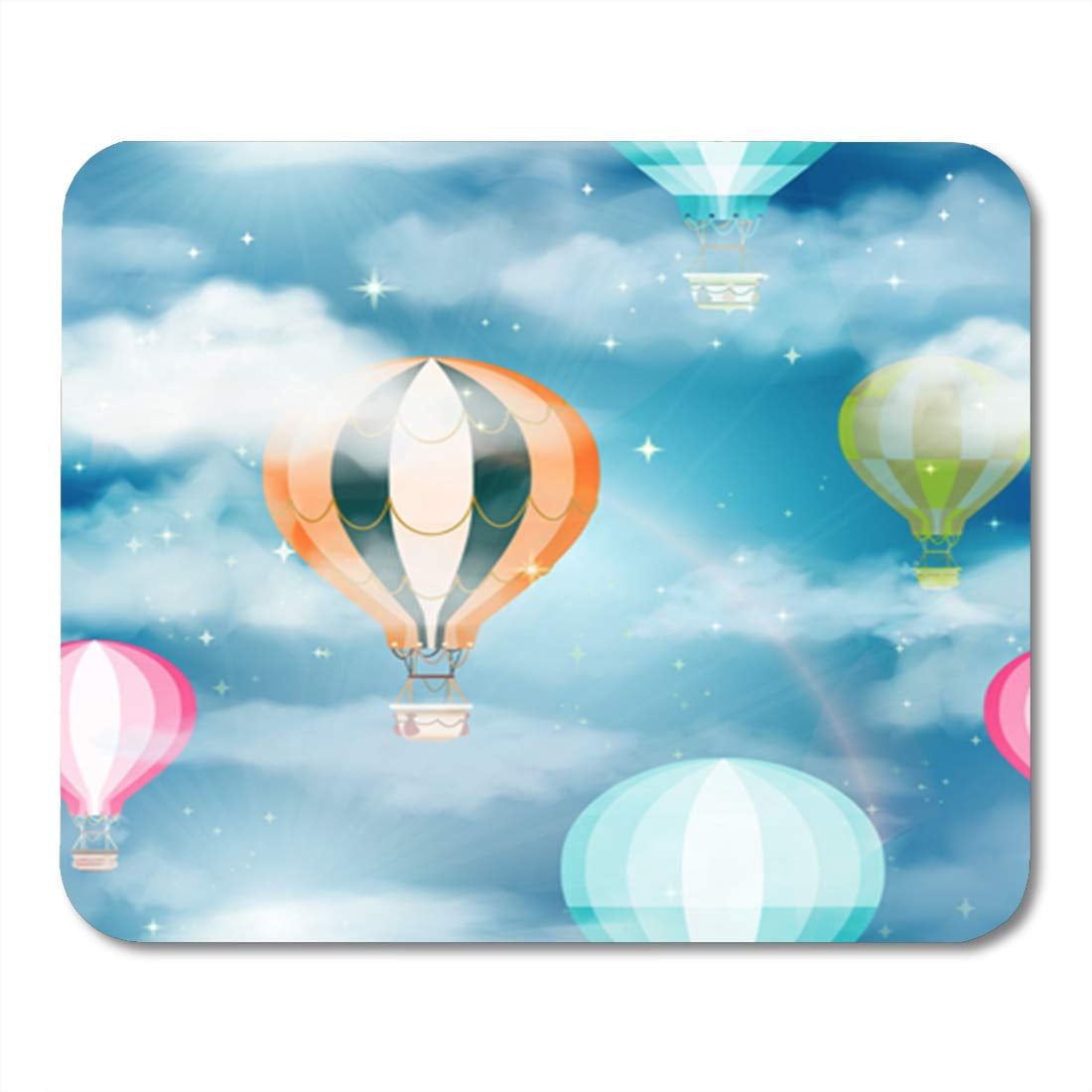 Hot Air Balloon in The Blue Sky Stars and Clouds Mousepad Mouse Pad ...