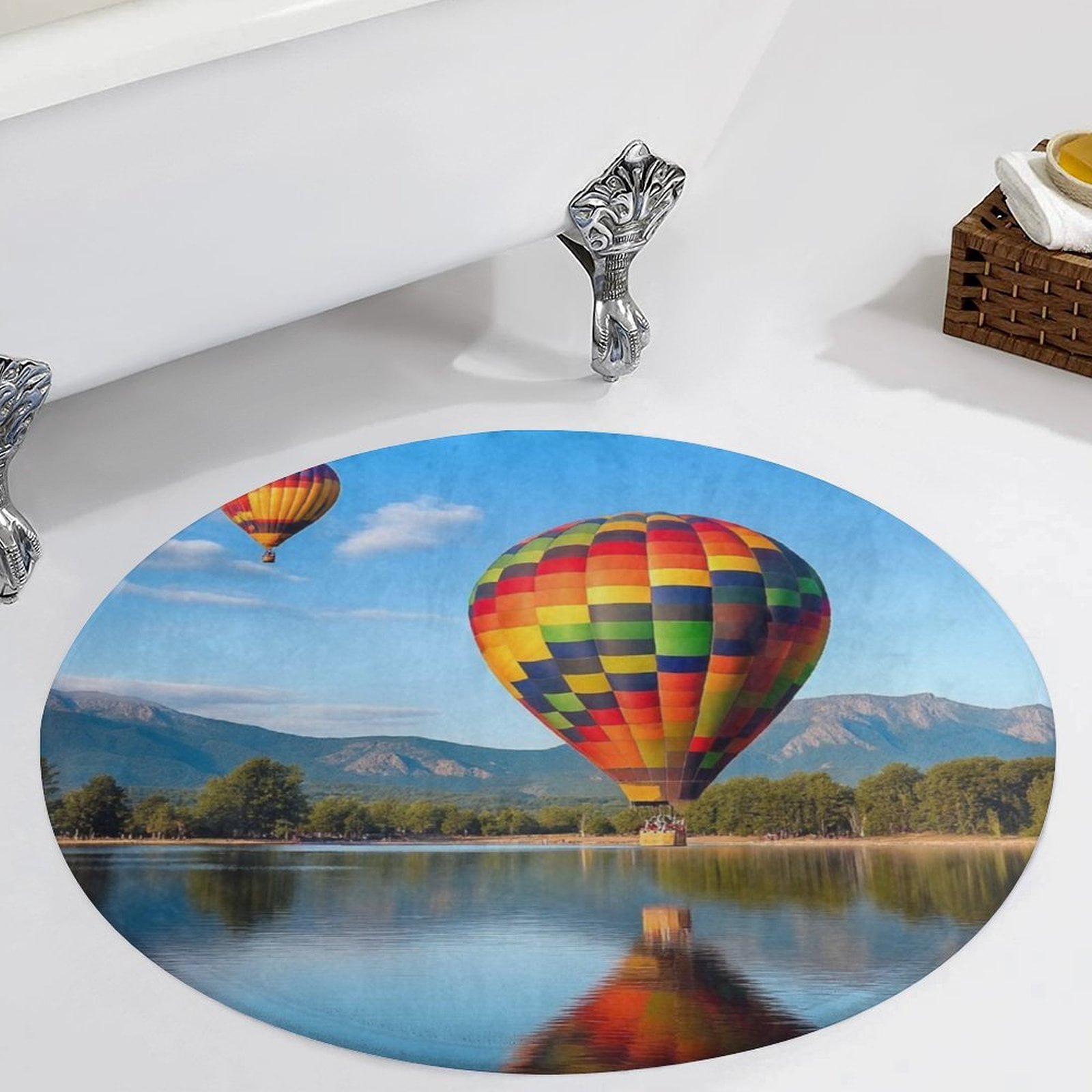 Hot Air Balloon over Forest River-2 Area Round Carpet Living Room ...