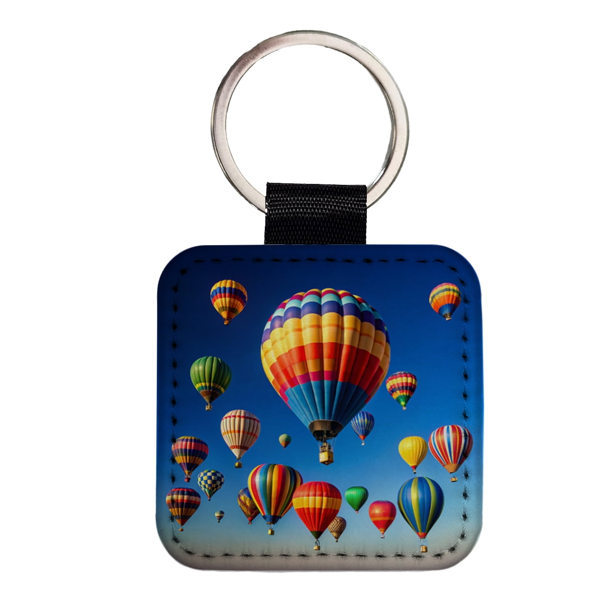Hot Air Balloons Against a Blue Sky Faux Leather Square Keychain ...
