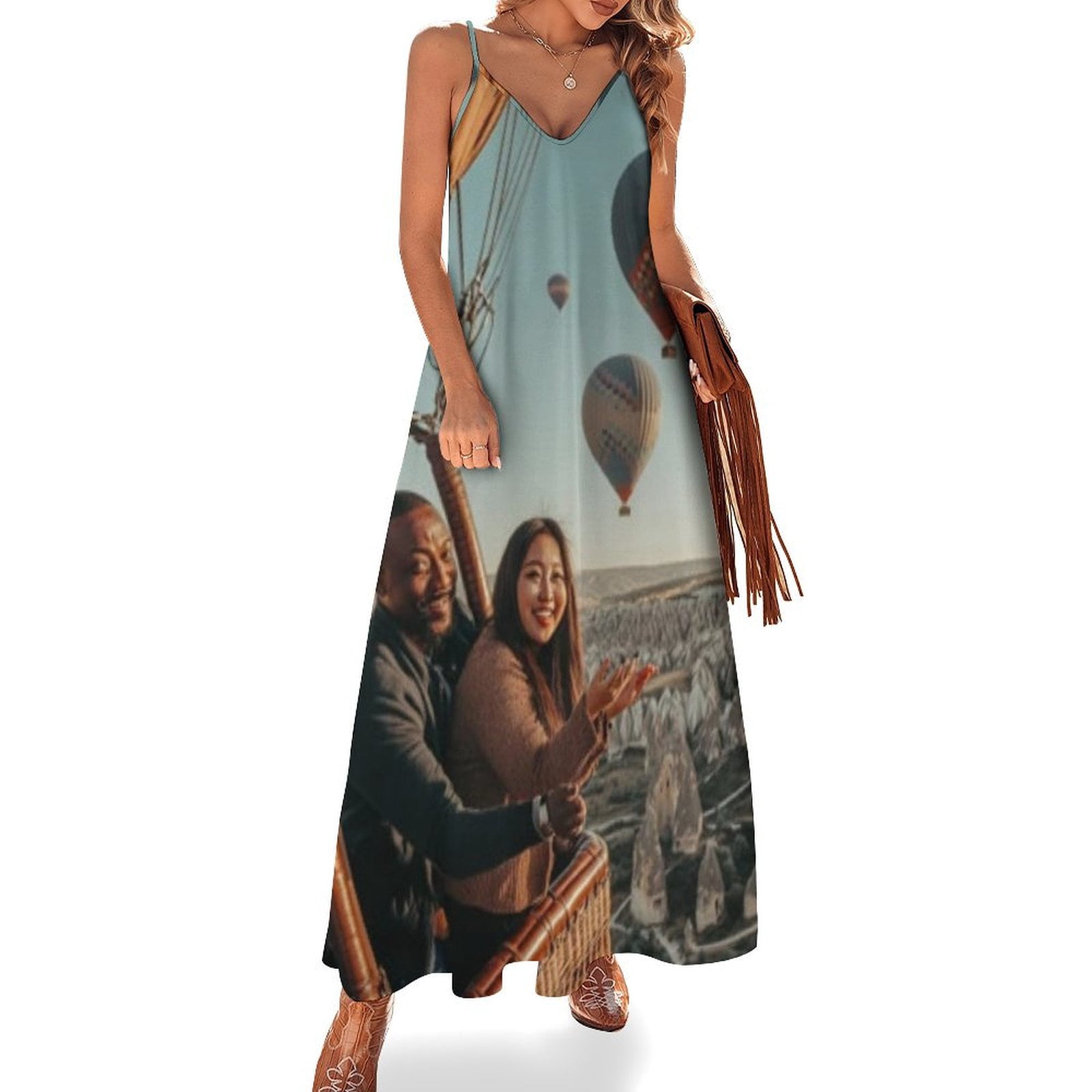 Hot Air Balloons And People (4) Suspender Ankle Length Dress Print ...
