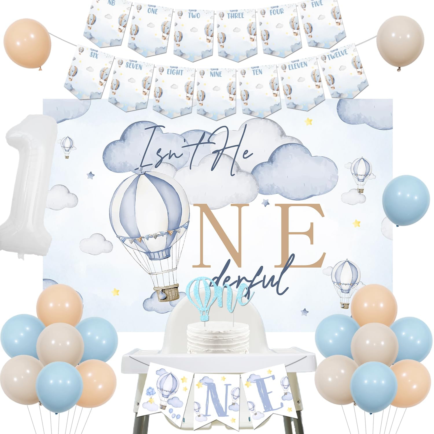 Hot Air Balloons FEV6 1st Birthday Decorations, Isn't He Backdrop Cloud ...