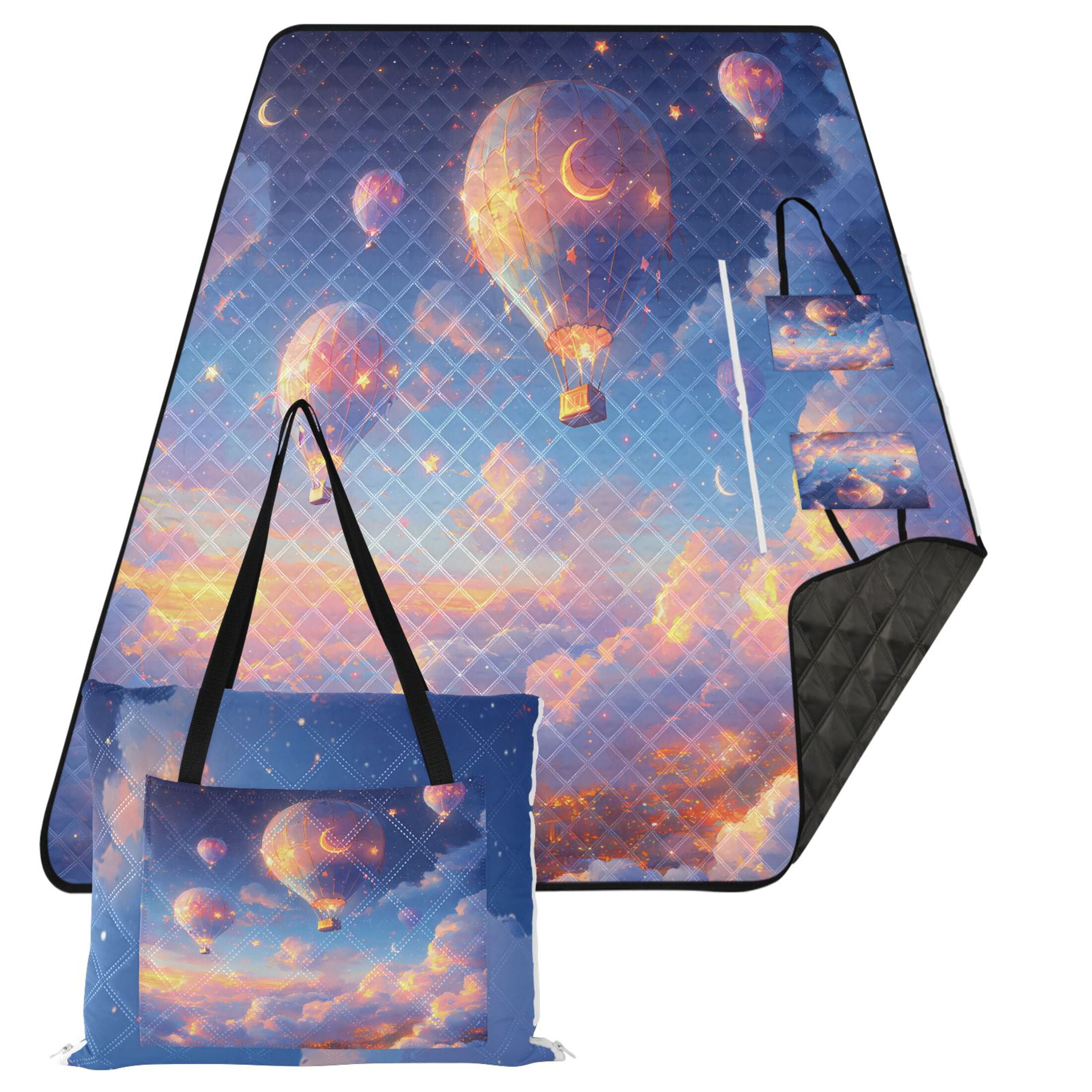 Hot Air Balloons Floating in Sky Extra Large Picnic Beach Blanket ...