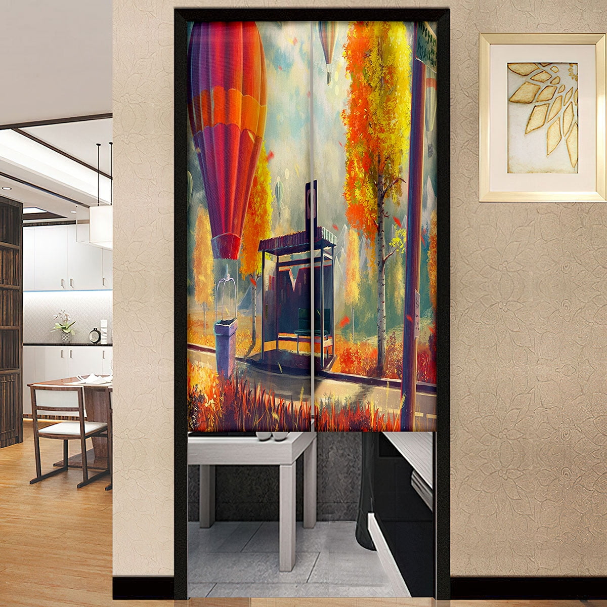 Hot Air Balloons Flying Through Sky Trees Door Curtain Japanese Style ...