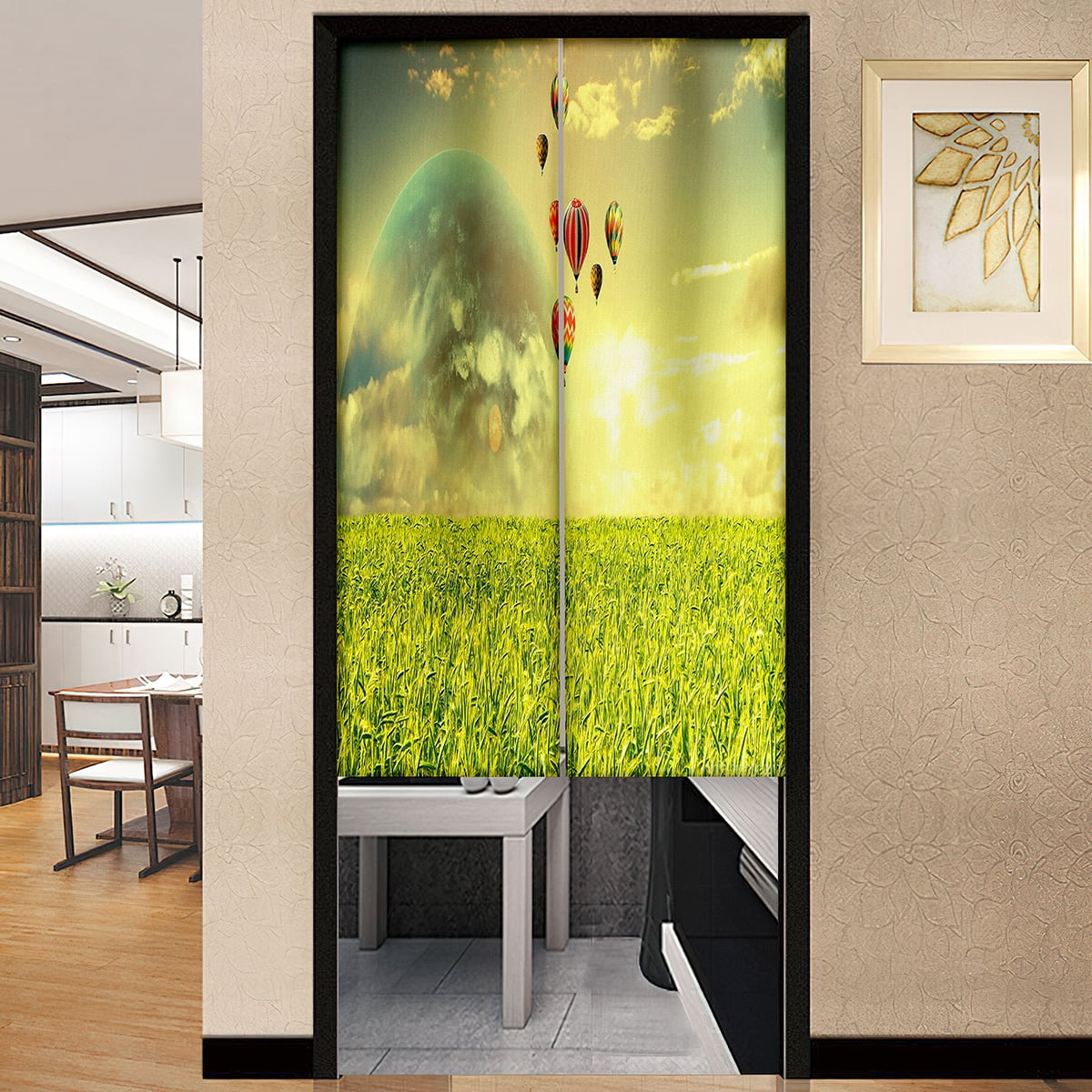 Hot Air Balloons Mountain River Trees Door Curtain Traditional Chinese ...