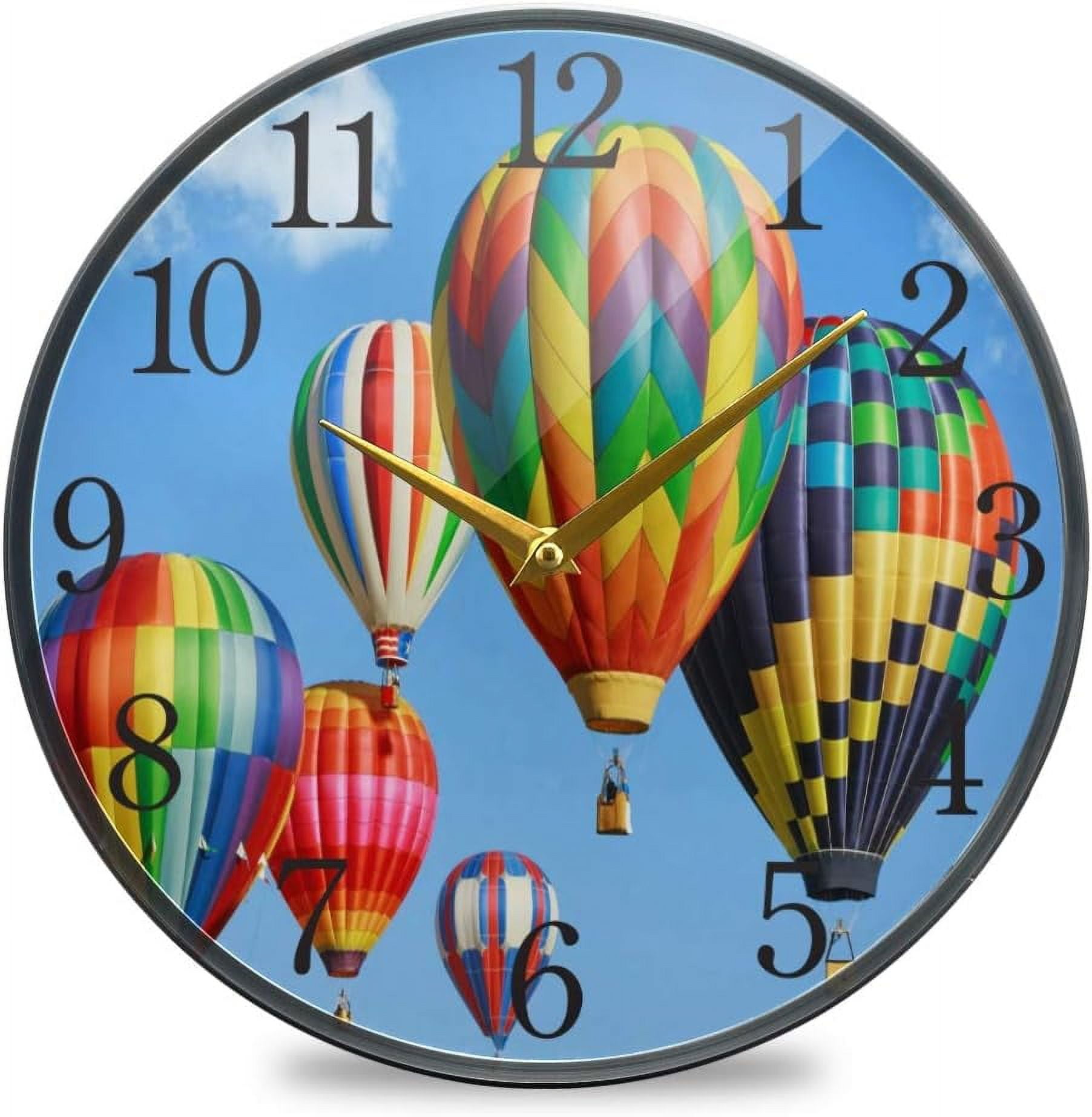 Hot Air Balloons Pattern Wall Clock Silent Non Ticking 9.5 Inch Round ...