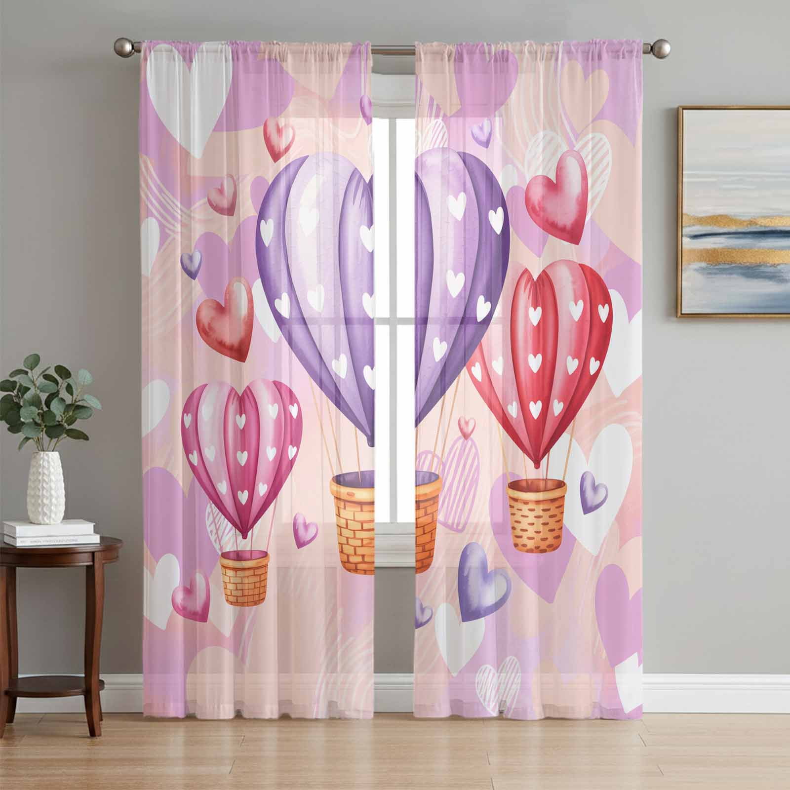 Hot Air Balloons Sheer Curtains 72 Inch Length 2 Panels Set, Valentine ...