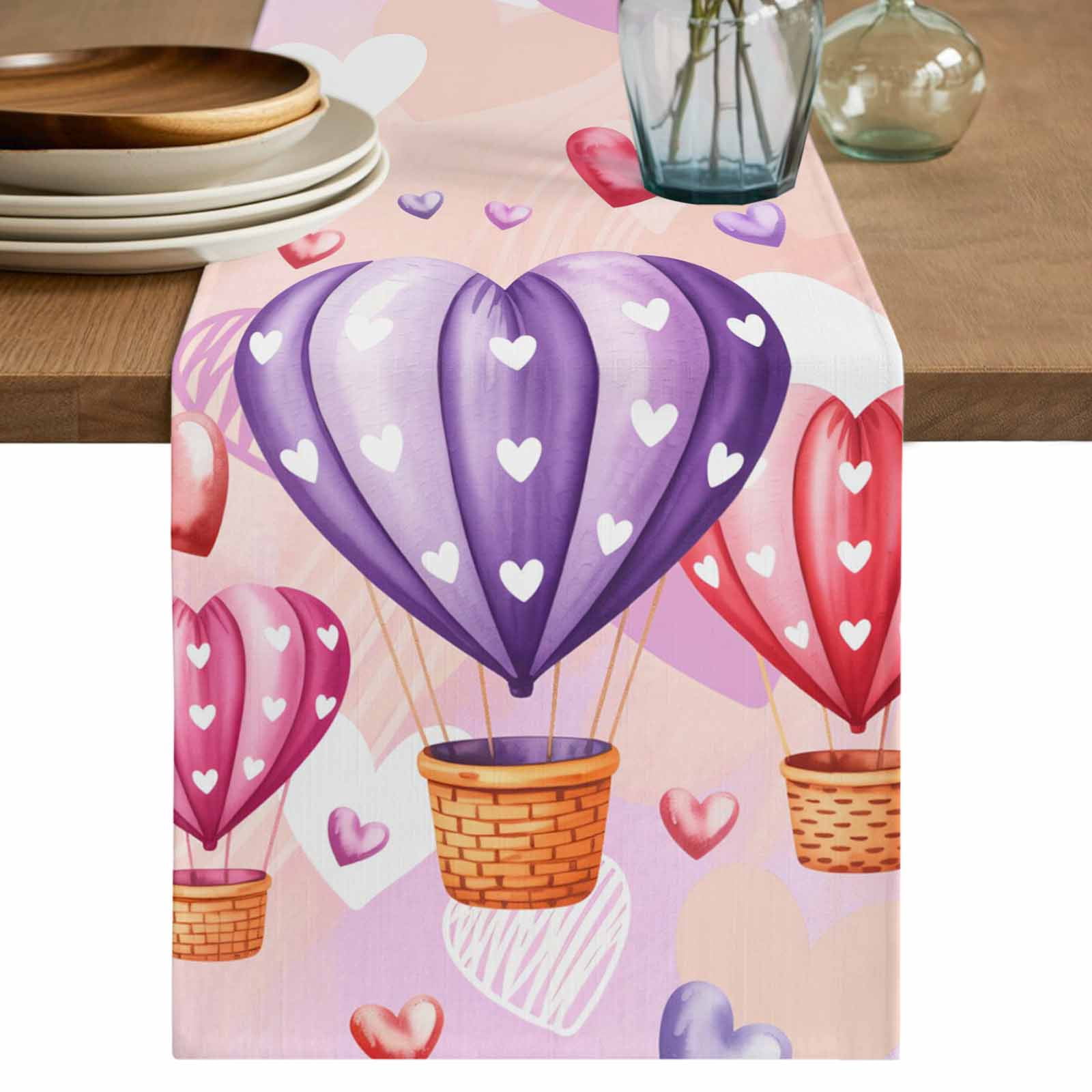 Hot Air Balloons Table Runner 72 Inches, Valentine's Day Watercolor ...