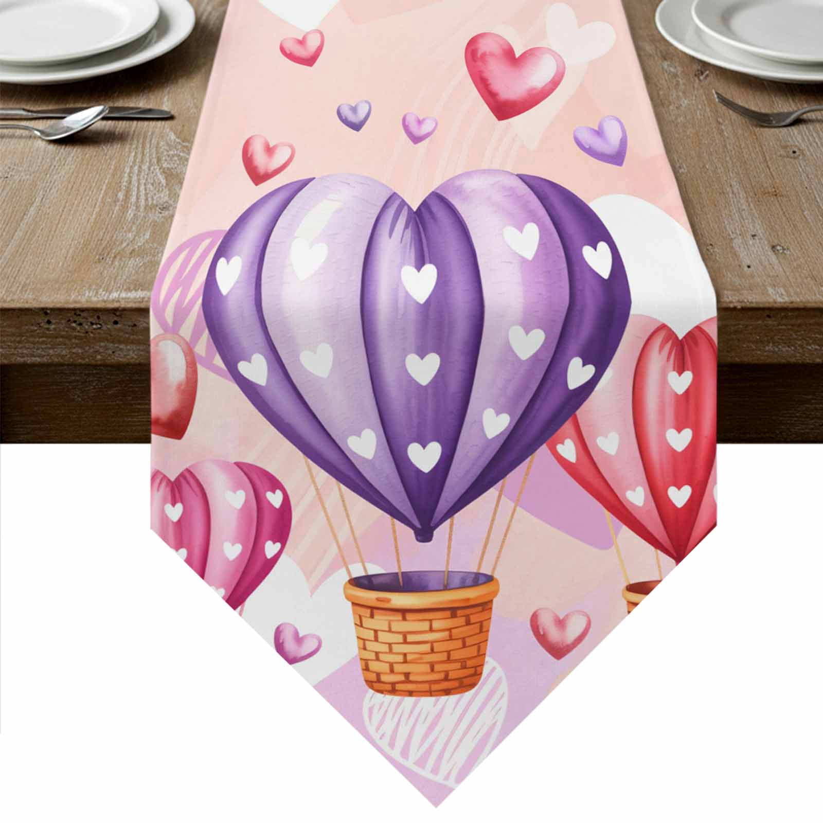 Hot Air Balloons Table Runner Linen Burlap Table Runner 48 Inches Long ...