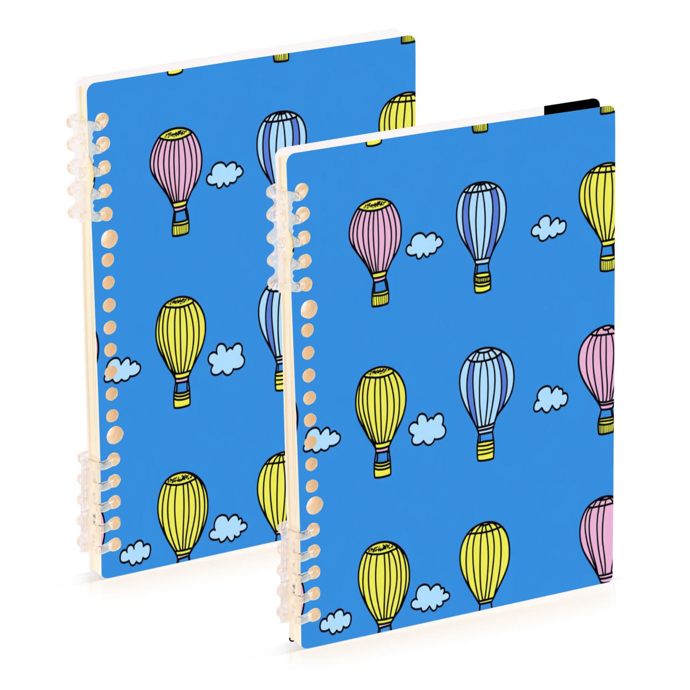 Hot Air Balloons and Clouds 2-Piece A5 PP Notebooks, Adjustable Rings ...