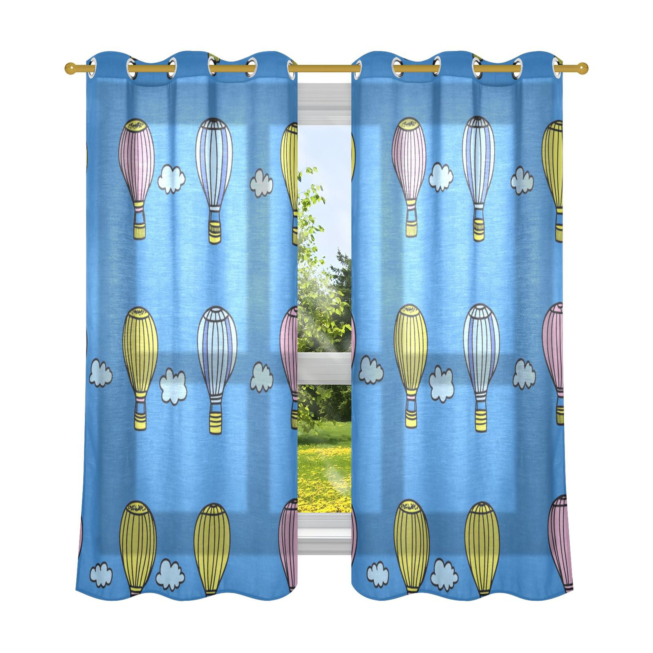 Hot Air Balloons and Clouds Breathable Sheer Curtains 63x42in Soft ...