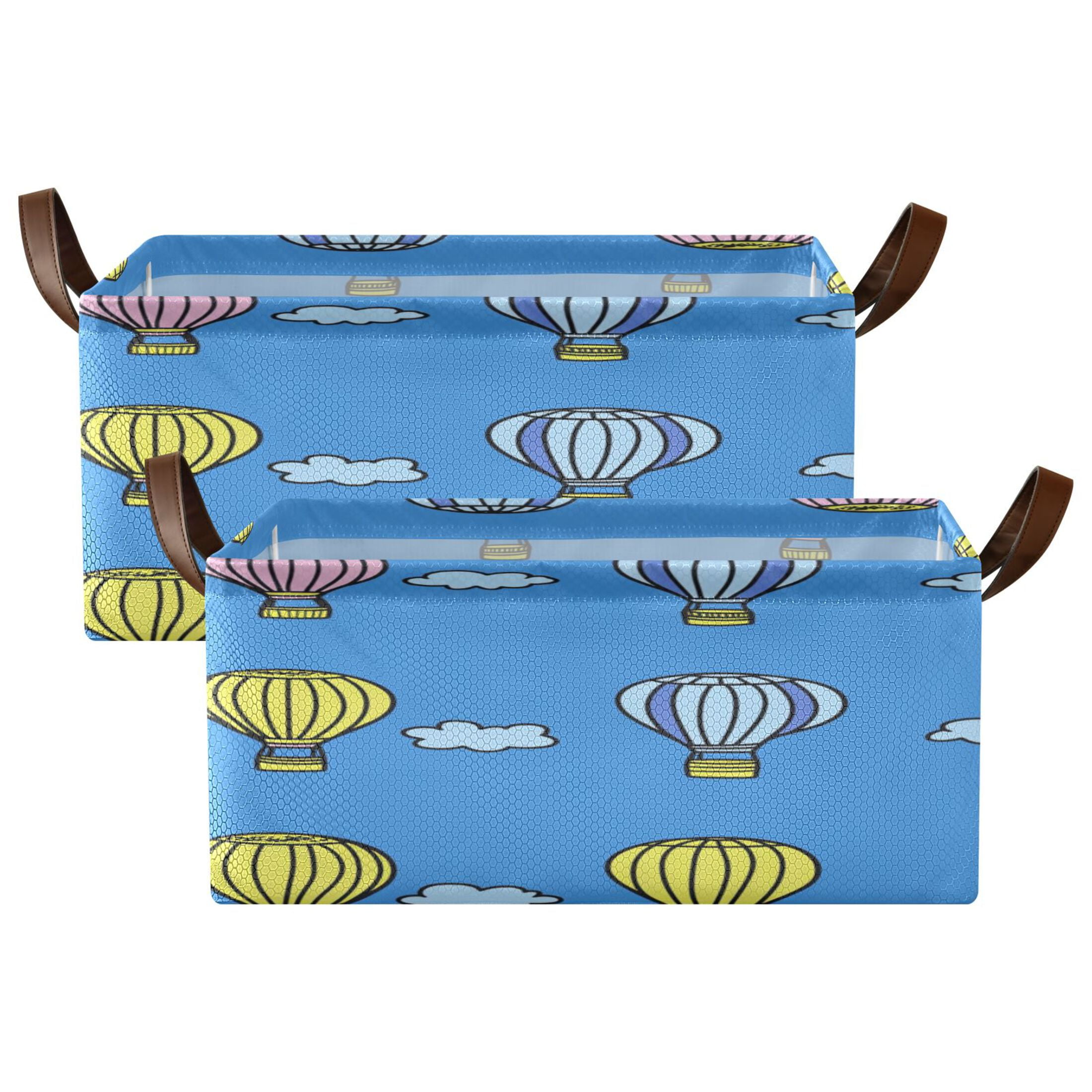 Hot Air Balloons and Clouds Shelf Baskets Set of 2 Foldable Metal Frame ...