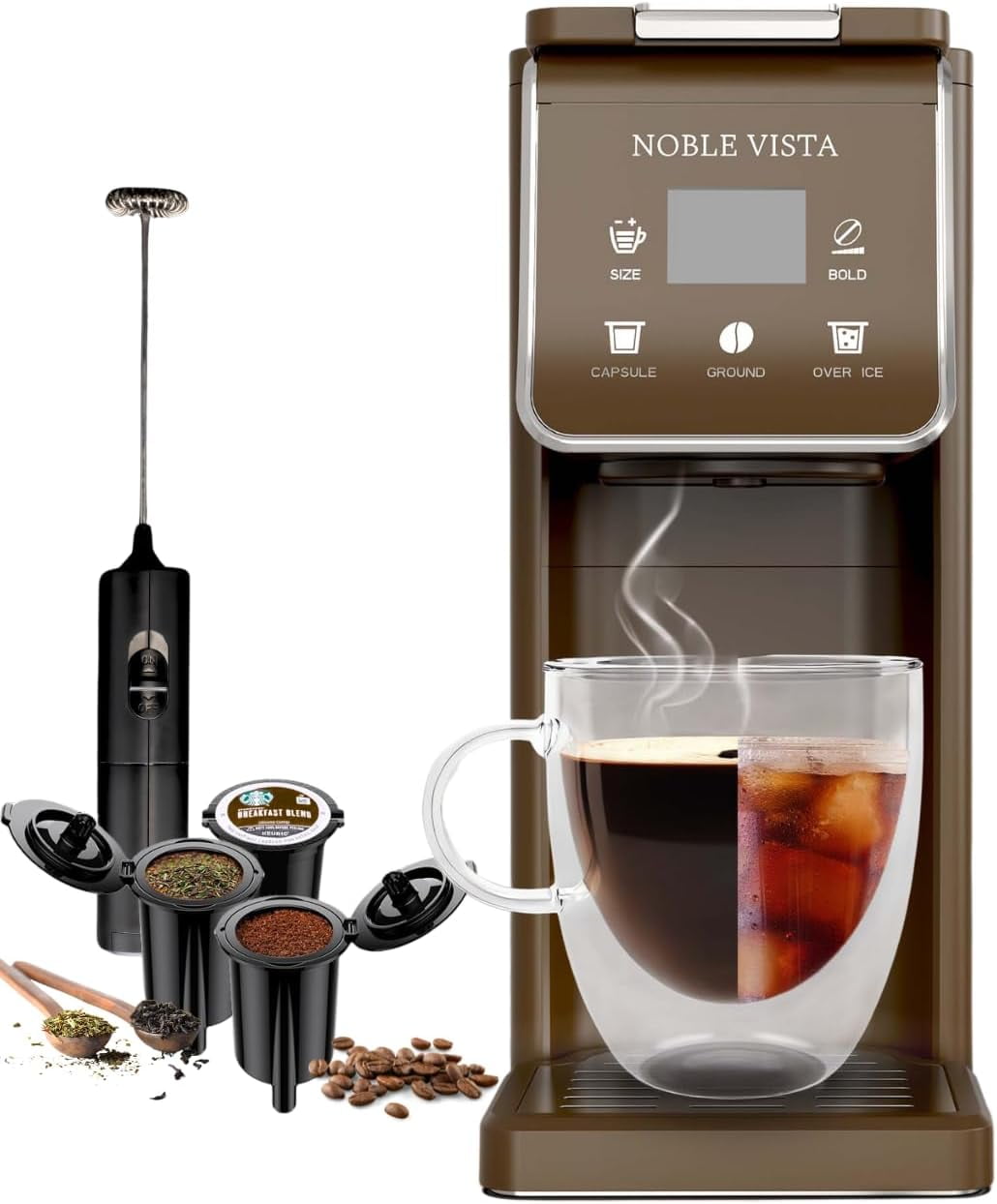 Hot And Iced Coffee Maker, Milk Frother, K Cup Single Serve Coffee ...