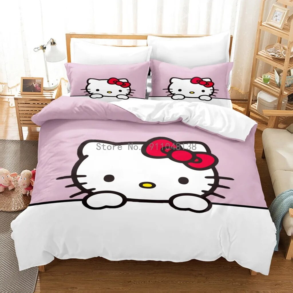 Hot Anime Hello Kitty 3D Duvet Cover with Pillow Case Bedding Set ...