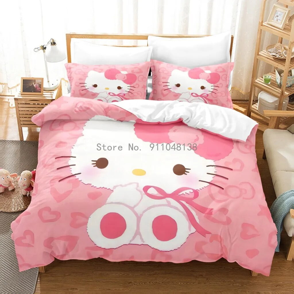 Hot Anime Hello Kitty 3D Duvet Cover with Pillow Case Bedding Set ...