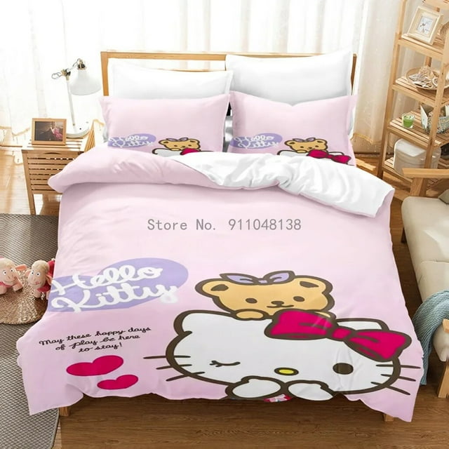 Hot Anime Hello Kitty 3d Duvet Cover With Pillow Case Bedding Set Single Double Twin Full Queen