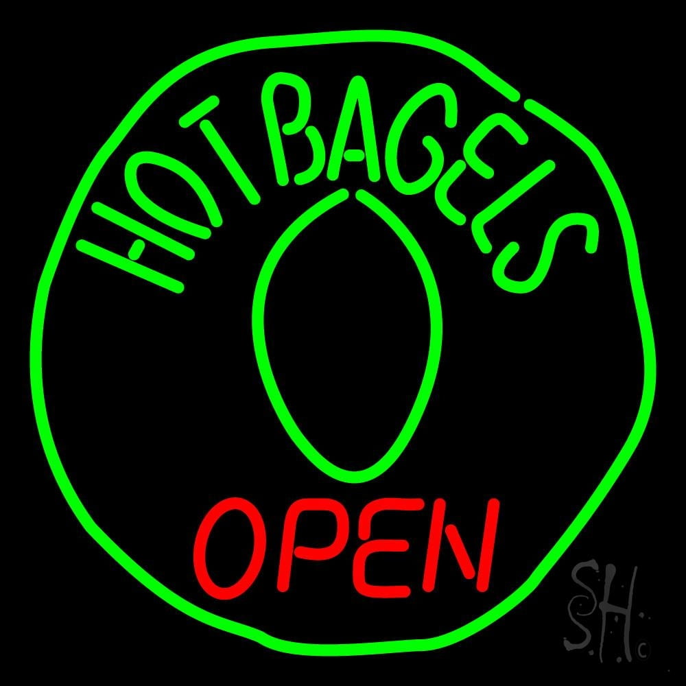Hot Bagels Open LED Neon Sign 16 x 16 - inches, Clear Edge Cut Acrylic ...
