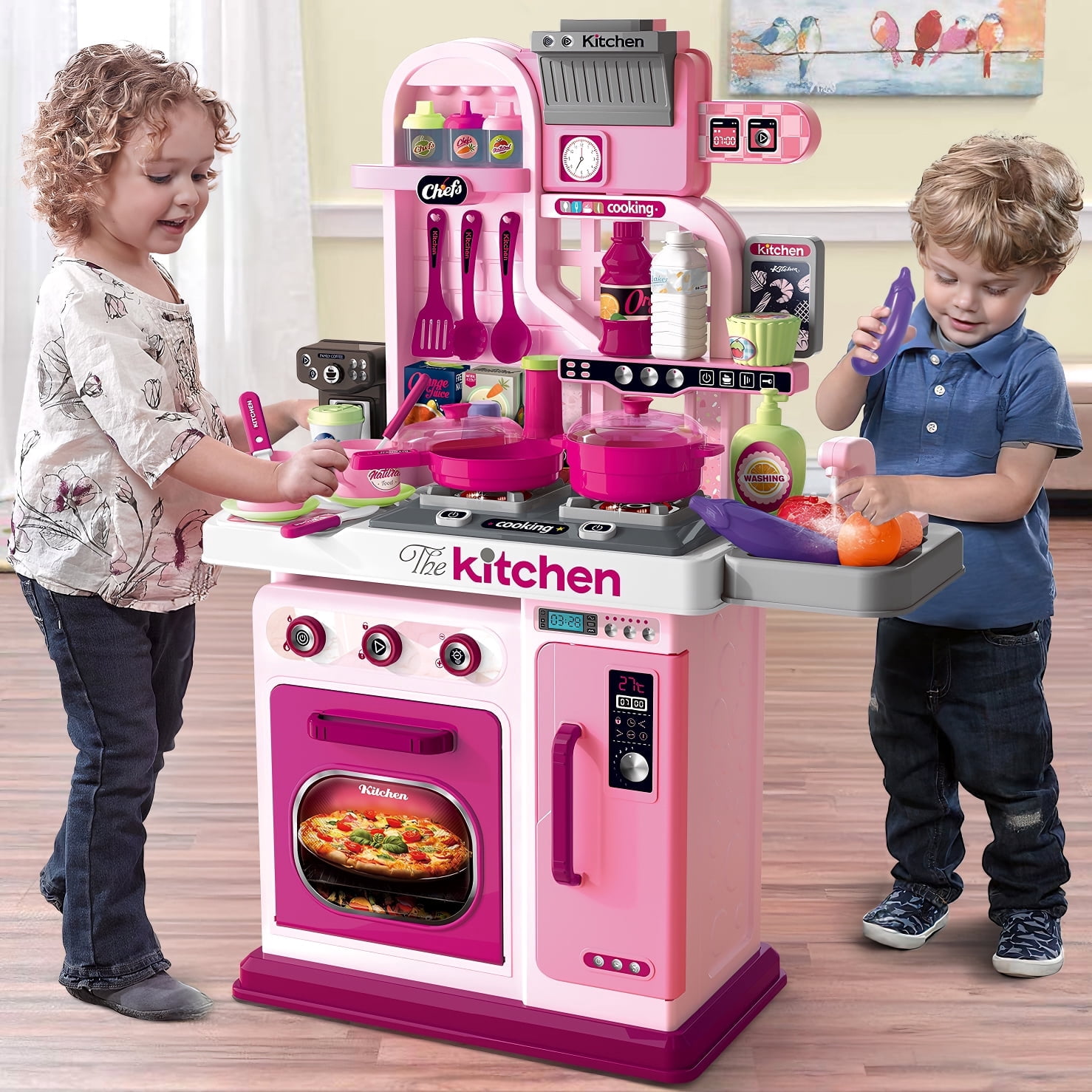 Hot Bee 34 inch Play Kitchen Toy Sets for Girls, Cooking Stove, Play ...