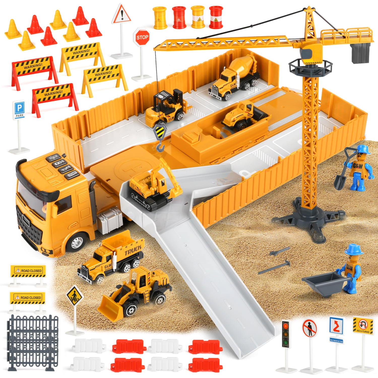 Hot Bee 51PCS Construction Vehicle Playset with Tower Crane, Alloy ...