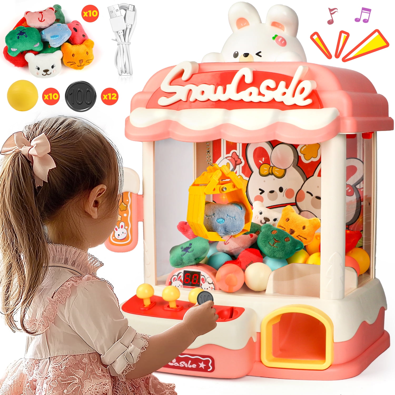 Hot Bee Rabbit Claw Machine for Kids, Mini Doll Prize Grabber Arcade ...