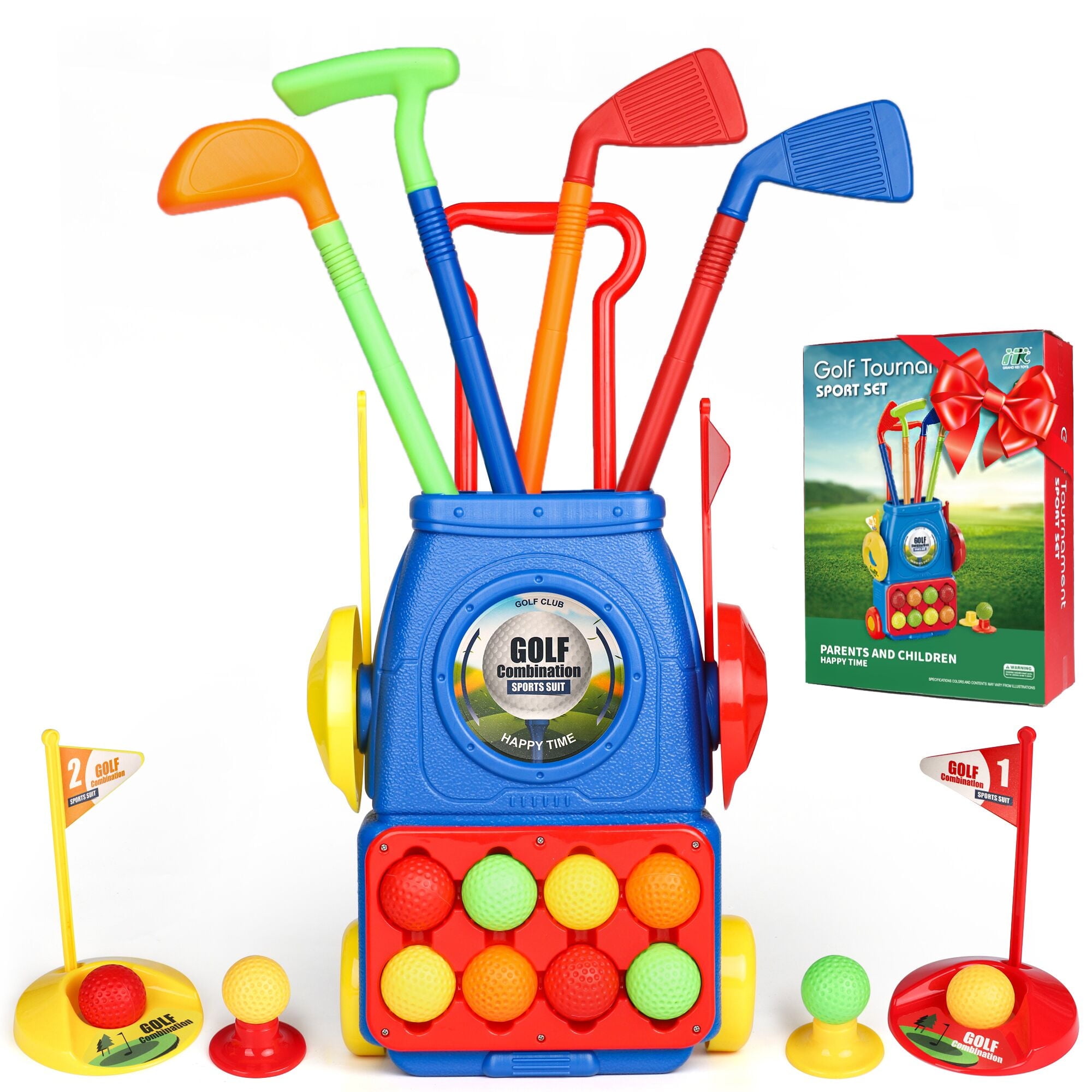 Hot Bee Toddler Mini Golf Play Set, 4 Clubs, 8 Balls, 2 Holes, Indoor ...