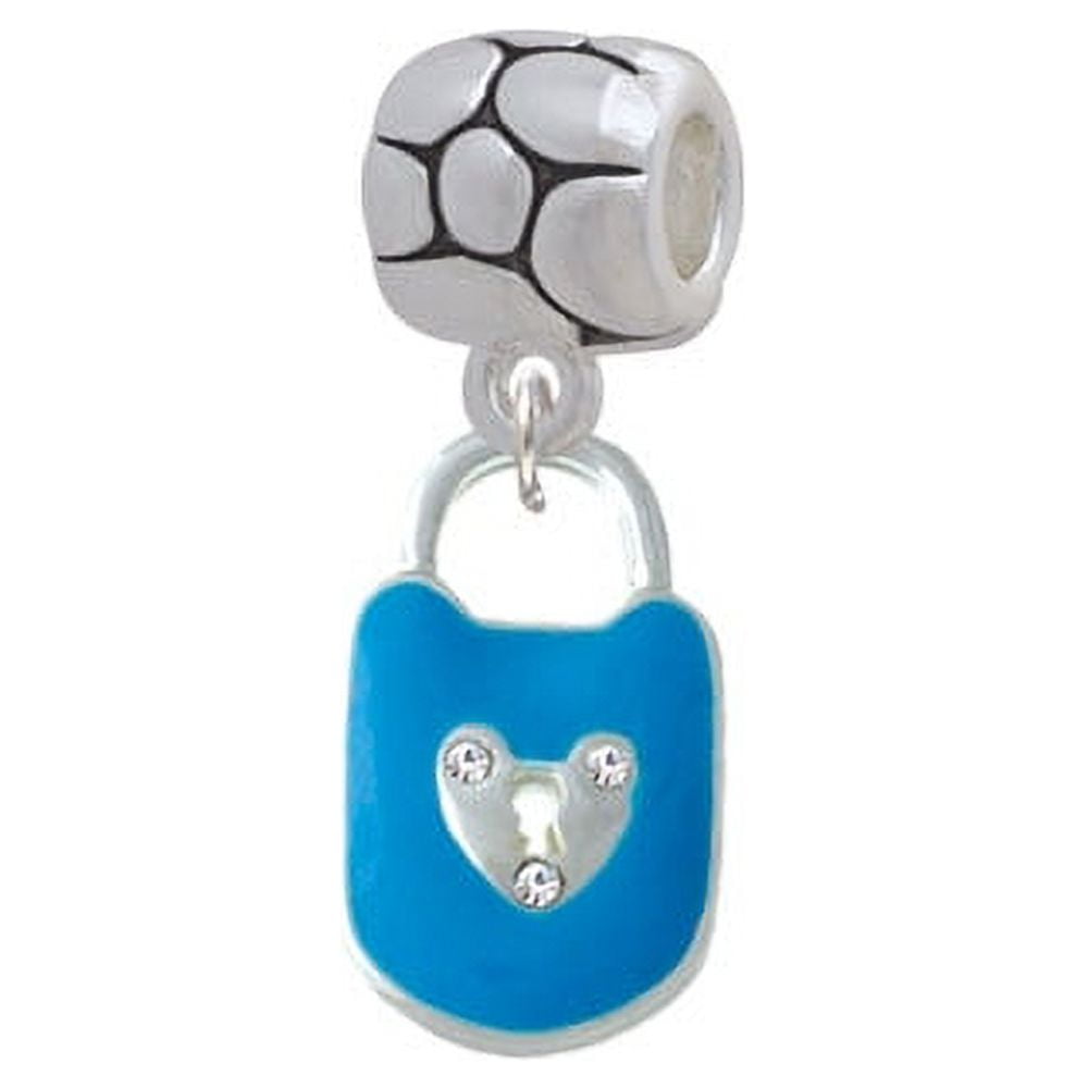 Hot Blue Enamel Lock with Clear Crystals - Pebble Charm Bead - Walmart.com