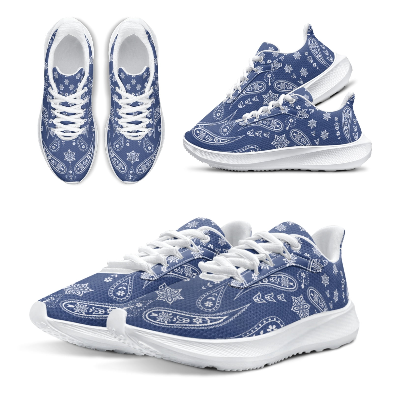 Hot Boho Cashew Flower Tennis Shoes Comfortable Lace Up Blue Floral ...