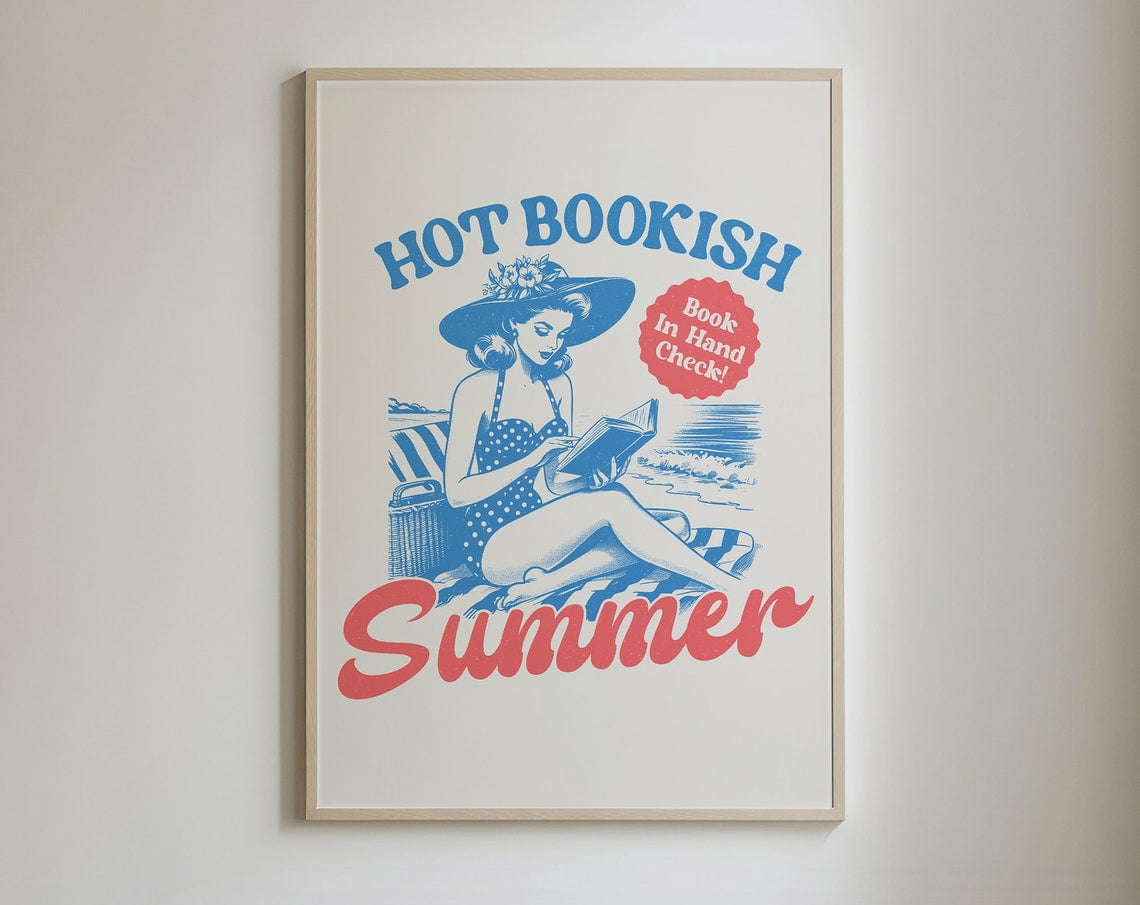 Hot Bookish Summer Poster, Trendy Retro Reading Art, Bookish Print ...