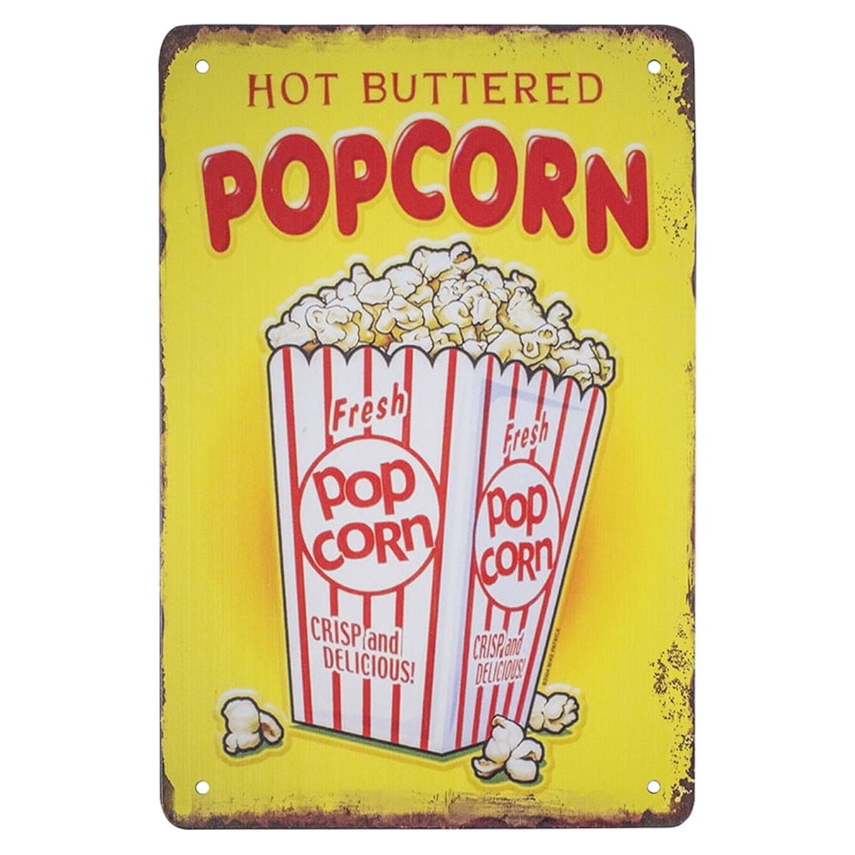 Hot Buttered Popcorn Metal Sign Retro Movie Theater Concessions Stand ...