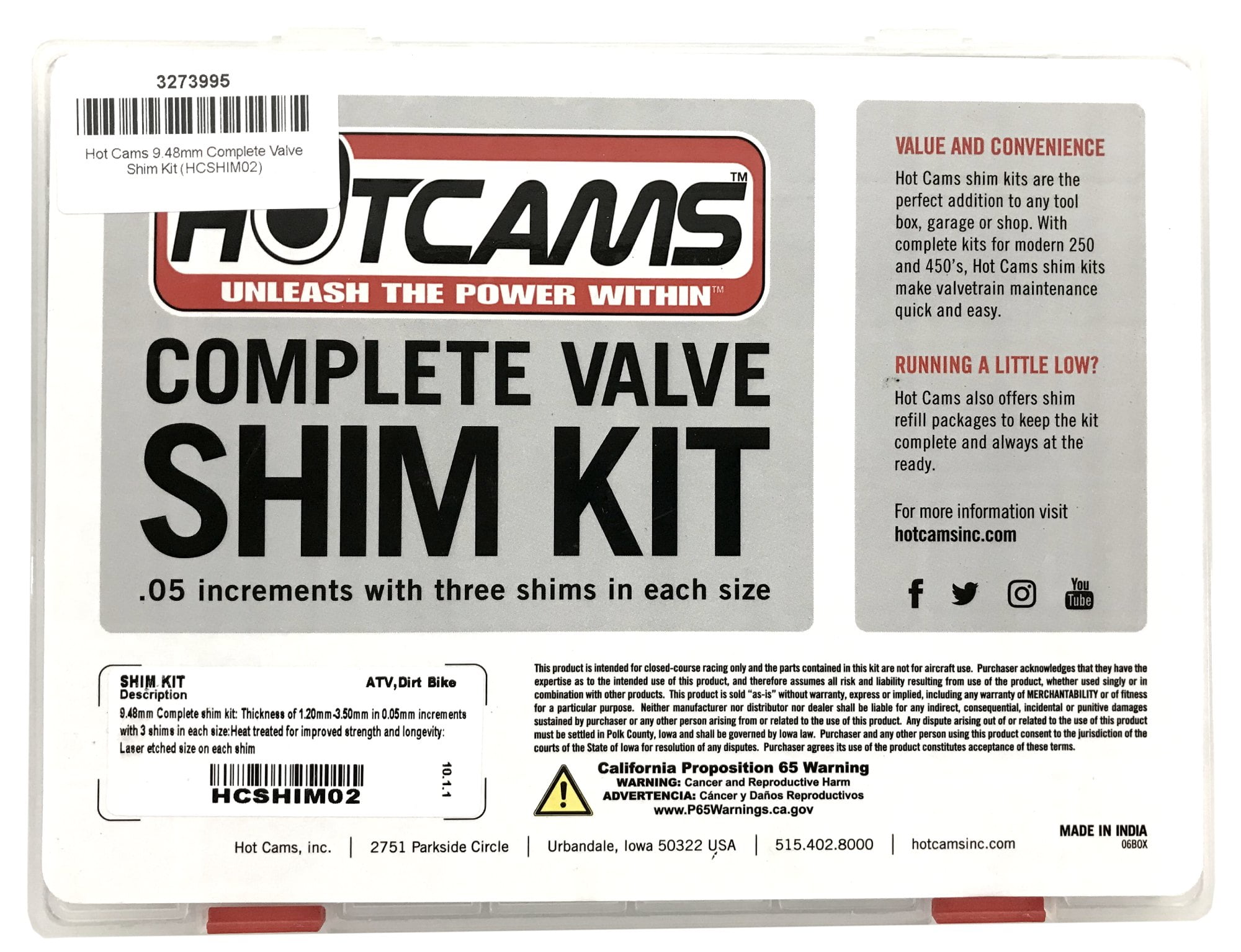 Hot Cams 9.48mm Complete Valve Shim Kit (HCSHIM02) - Walmart.com