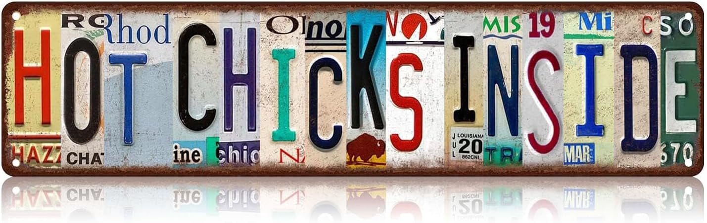 Hot Chicks Inside Chicken Coop Metal Tin Sign Funny Vintage Slim Street ...