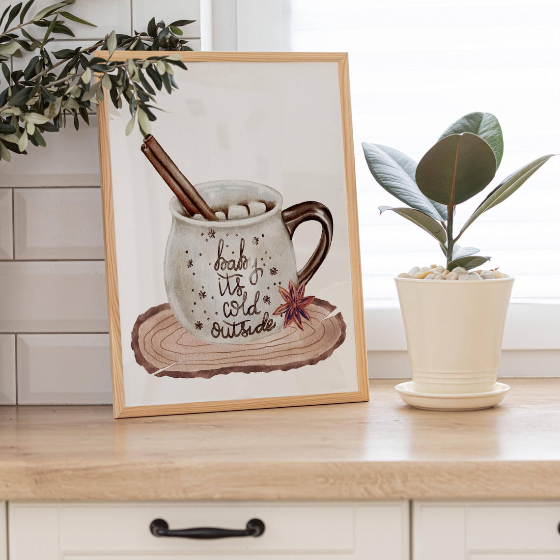 Hot Chocolate Art Print, Cozy Winter Decor, Baby, It'S Cold Outside ...