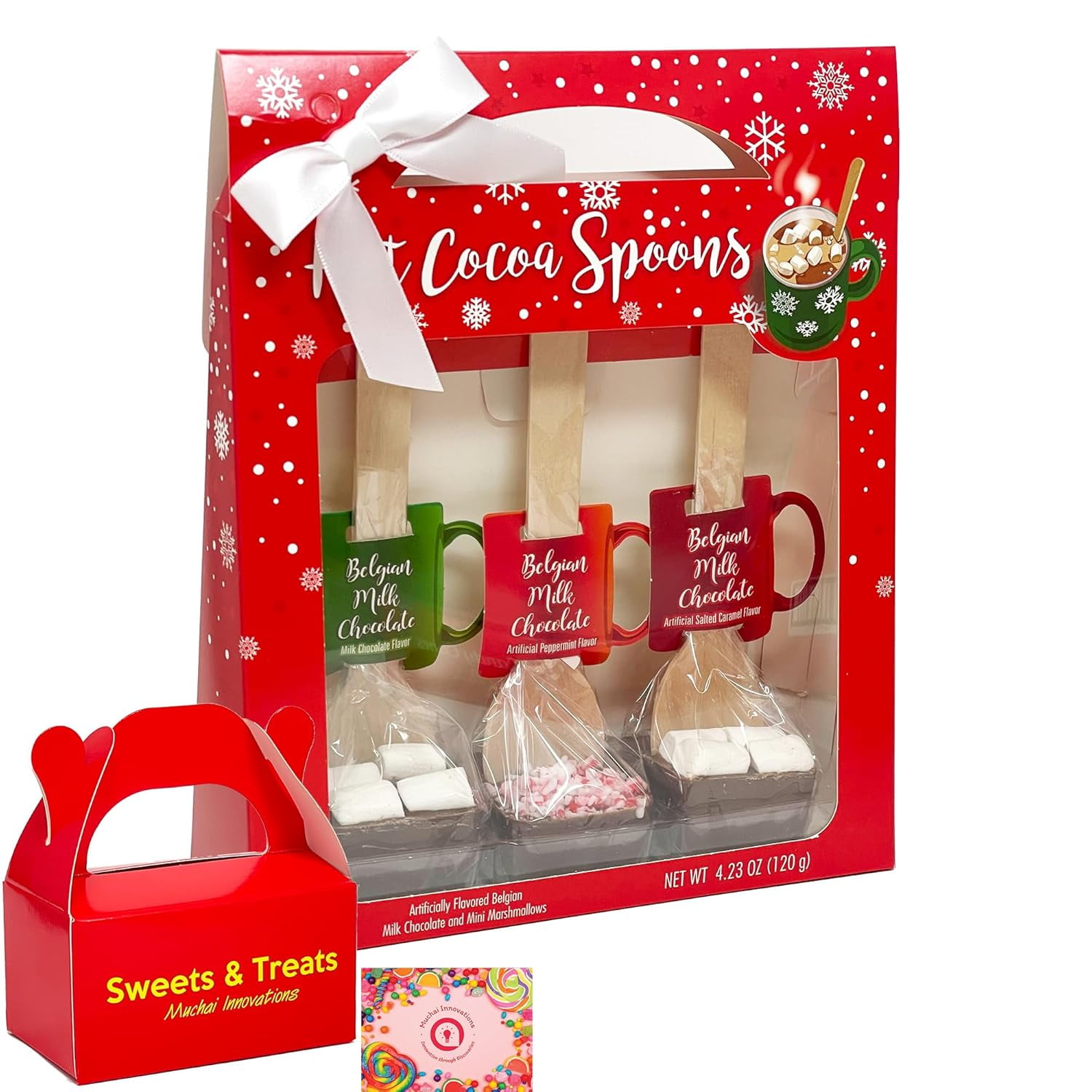 Hot Chocolate Cocoa Stirring Spoon Gift Set | Variety Pack Belgian Milk Chocolate Marshmallow ...