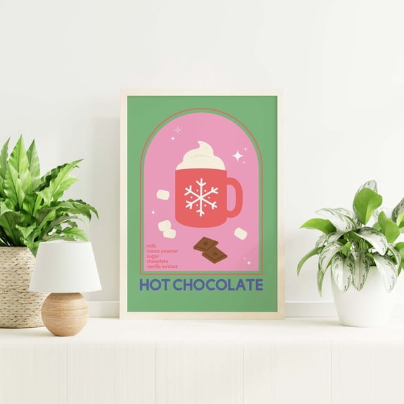 Hot Chocolate Poster Cute Pink Green Cocktail Art Bar Cart Decor Poster ...