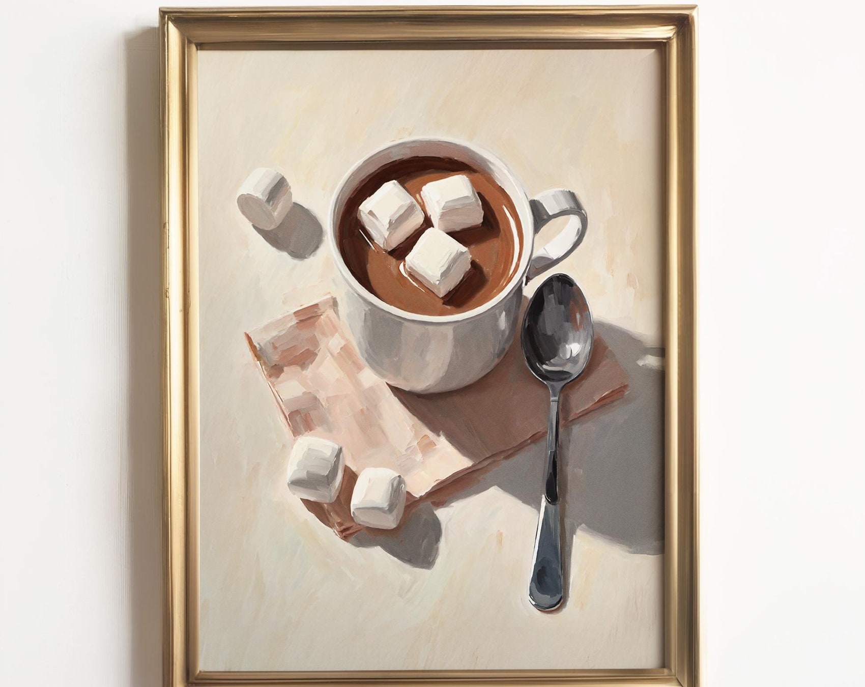 Hot Chocolate and Marshmallows Print: Cozy Cute Modern Still Life Oil ...