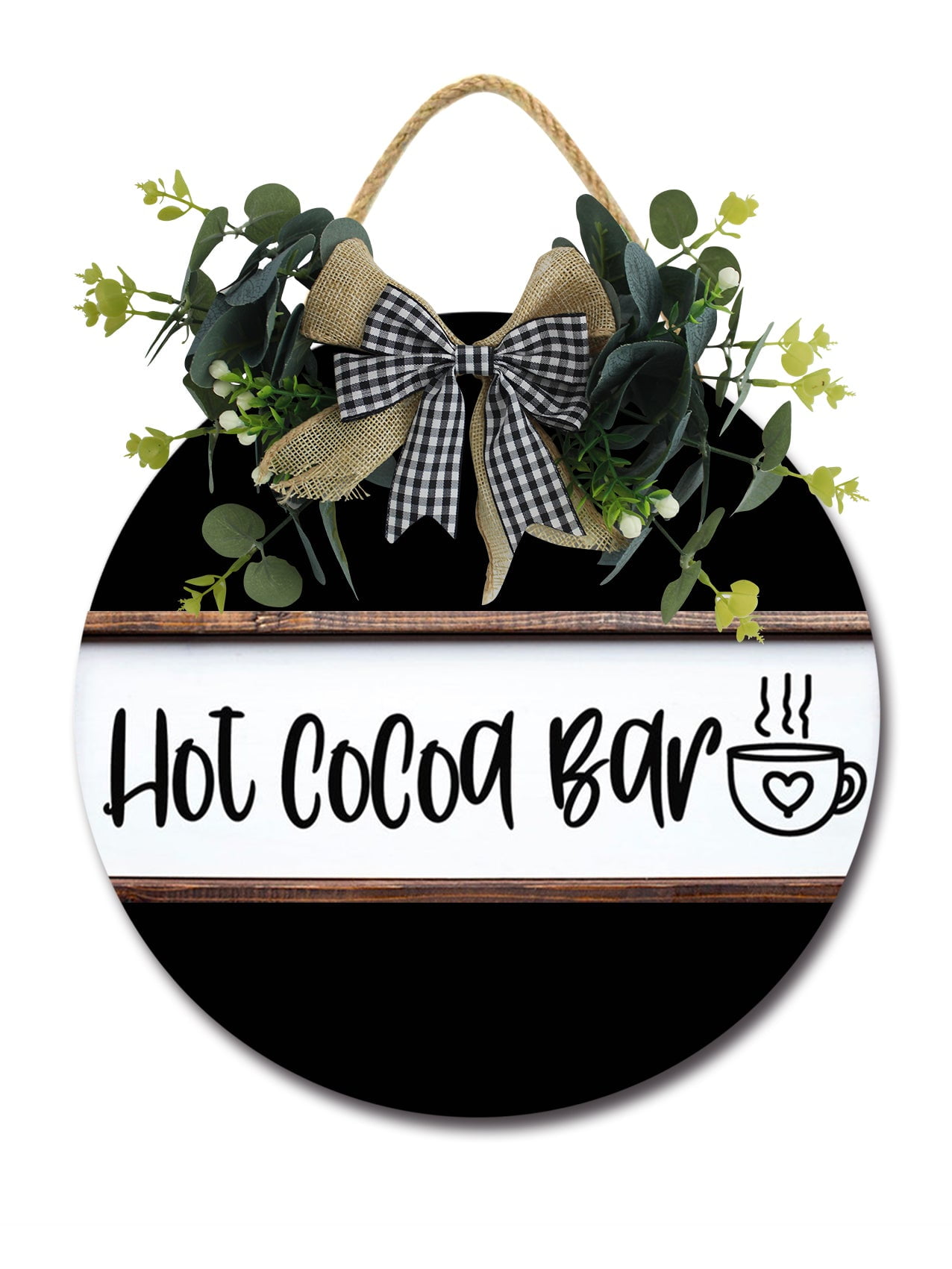 Hot Cocoa Bar Sign Front Door Porch Decorations, Round Rustic Wood ...